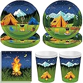 Amazon.com: 122 Pcs Camping Adventure Party Supplies Paper Plate Cup ...