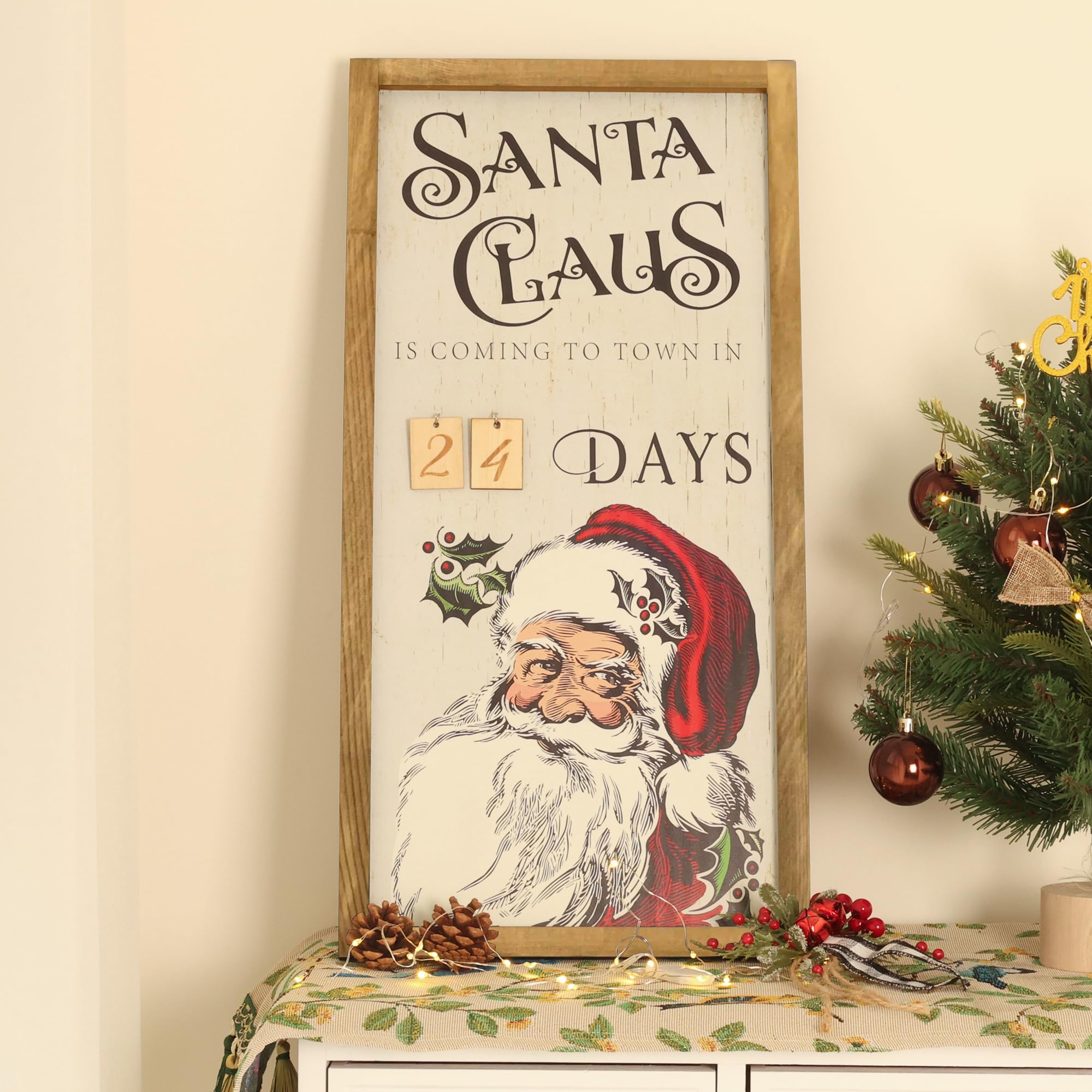 Ronasip Framed Christmas Wall Art Farmhouse Santa Claus is Coming to Town Wall Decor Rustic ...