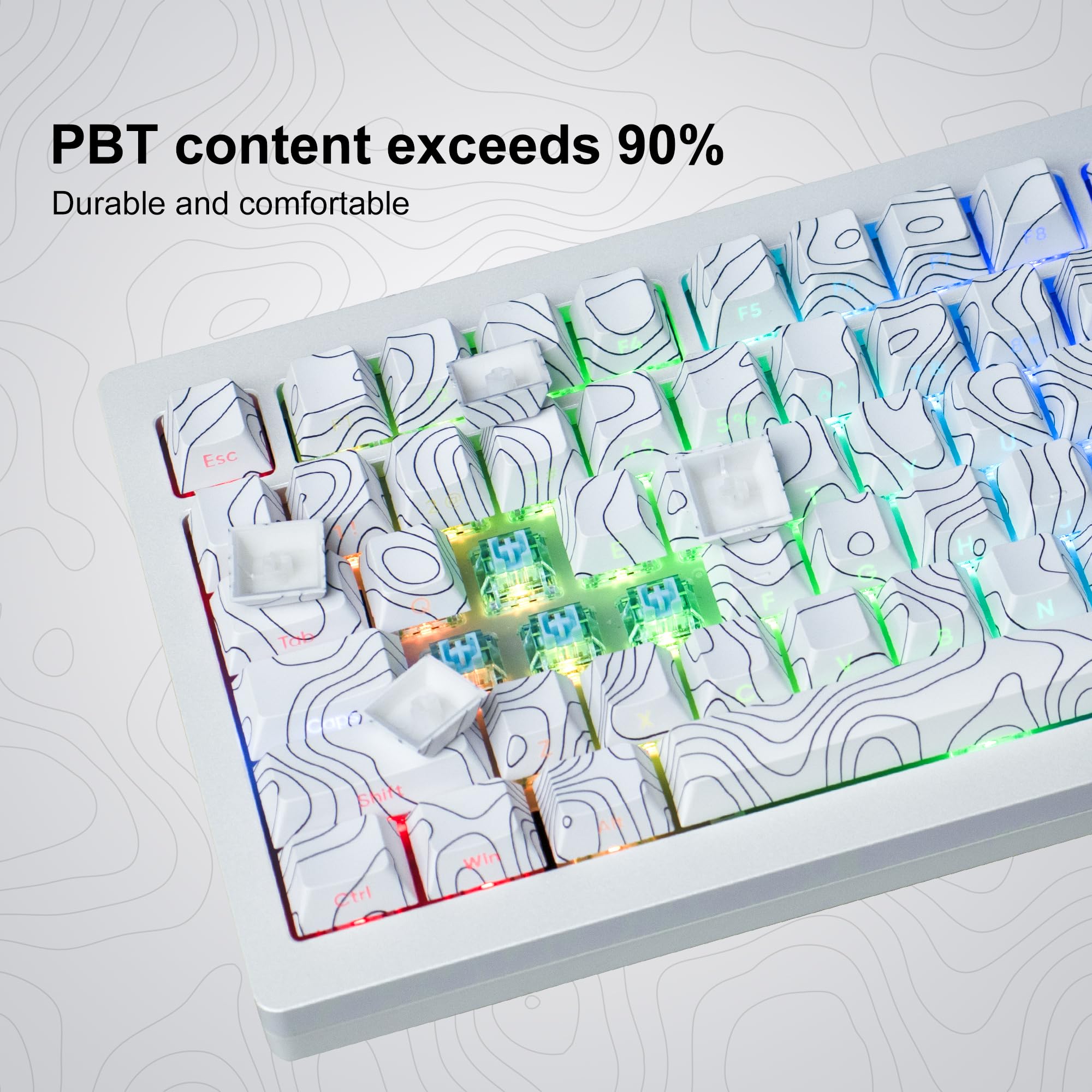 Mua Side Printed-PBT keycaps,White Topographic,Shine Through,Double ...
