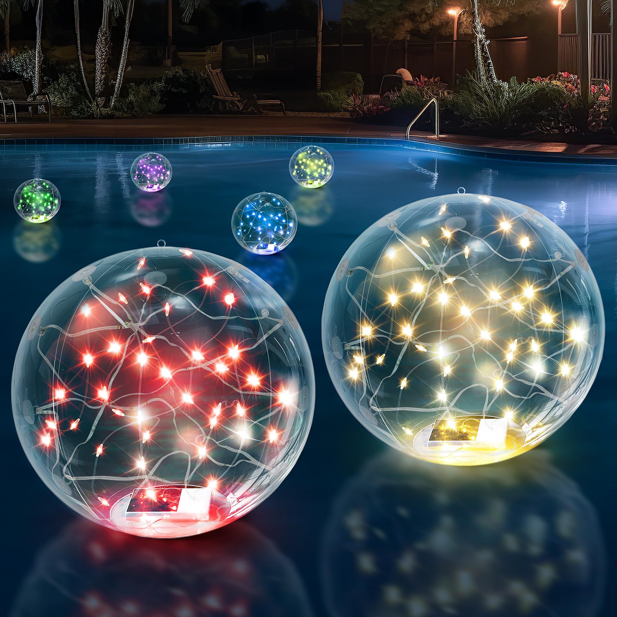 numiko Solar Floating Pool Lights, 14" Inflatable RGB LED Pool Lights ...