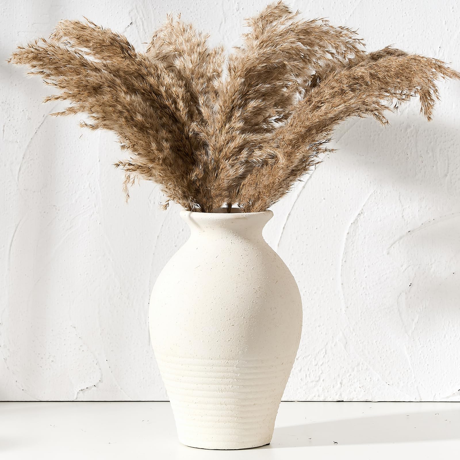 LUKA Ceramic Rustic Farmhouse Vase, 9.2 inch Whitewashed Terracotta ...