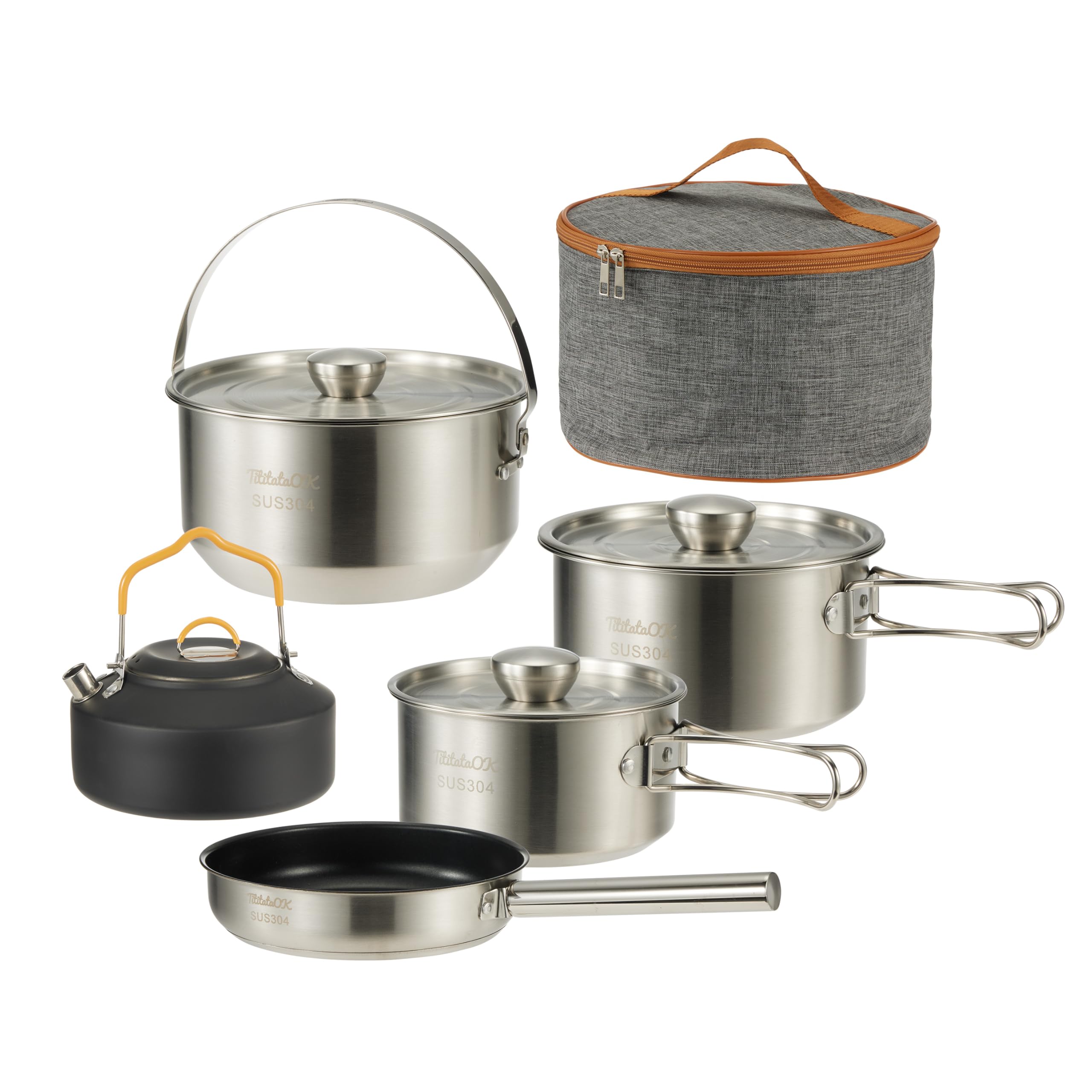 Camping Cookware Set 304 Stainless Steel 10pcs Pots & Pans,Kettle ...