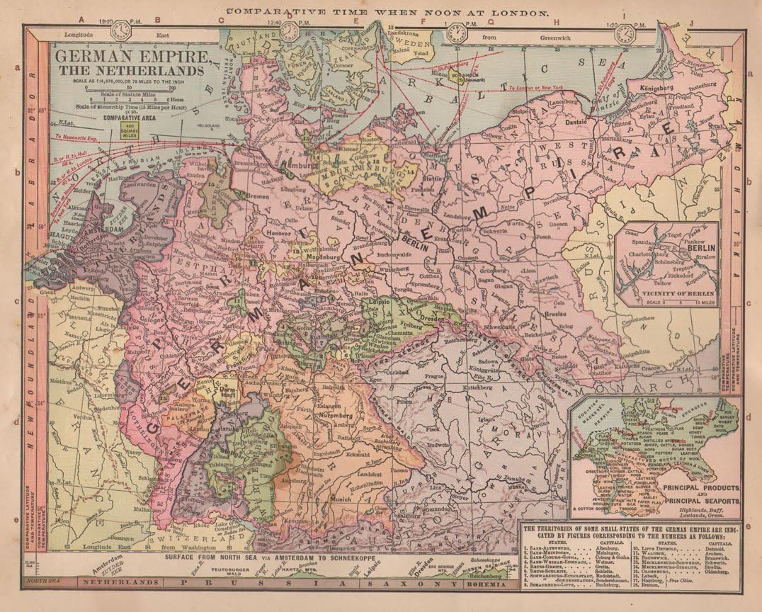Amazon.com : Montieth 1885 Antique Map of Germany : Wall Maps : Office ...