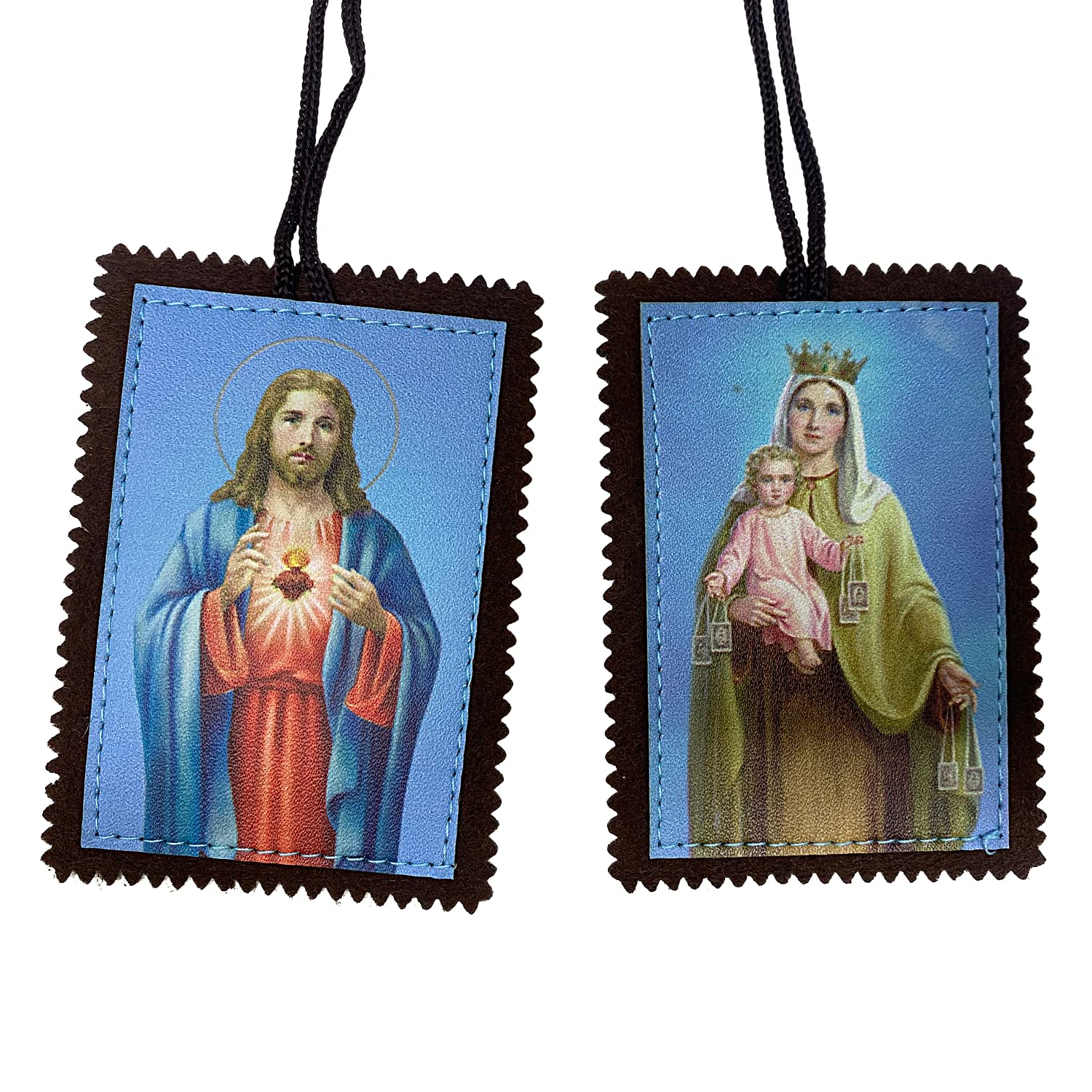 Mua Our Lady of Mt. Carmel and Sacred Heart Jumbo Scapulars Catholic, Brown Scapular Necklace ...