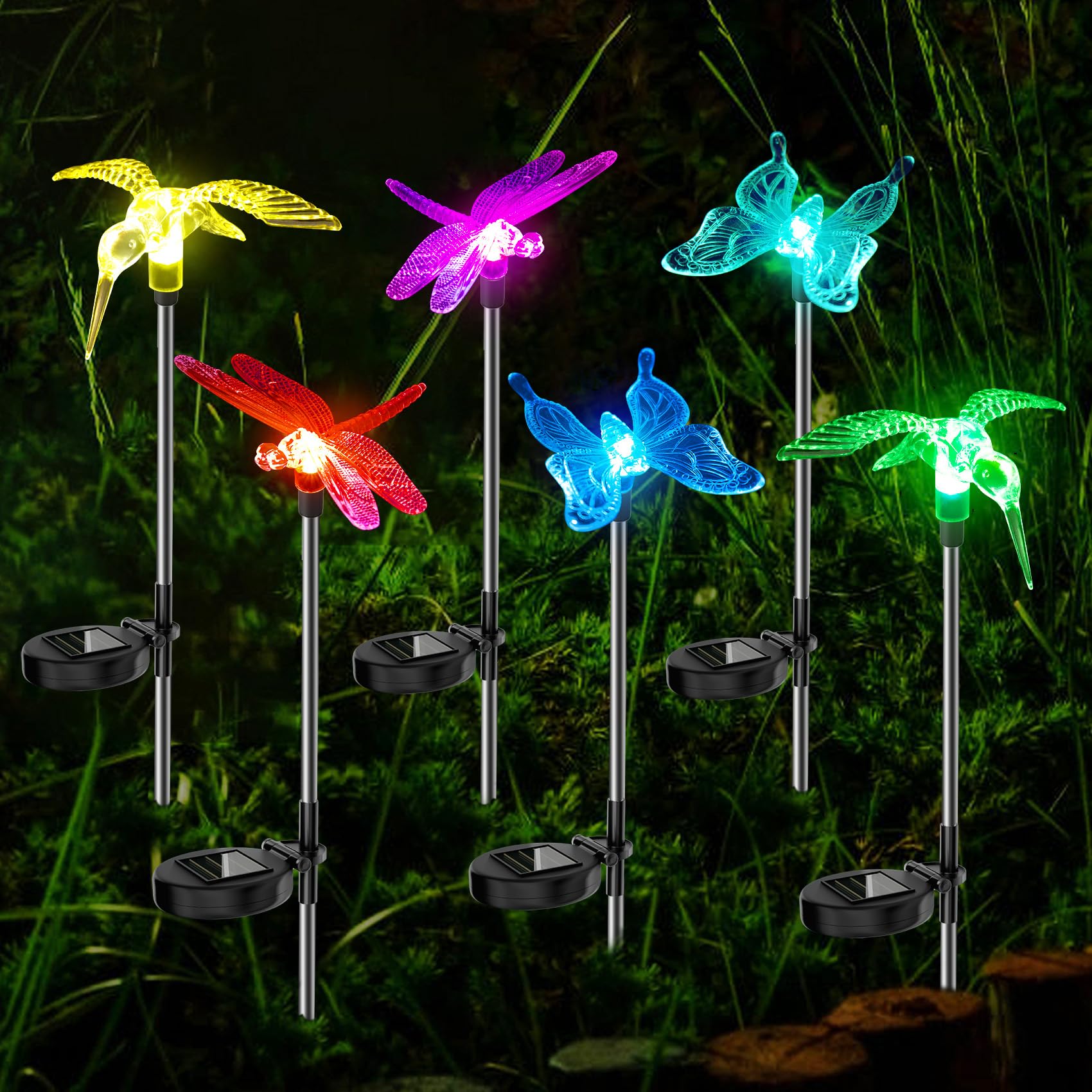 Anordsem Solar Garden Lights Outdoor: 6 Waterproof PVC Insect Stake ...