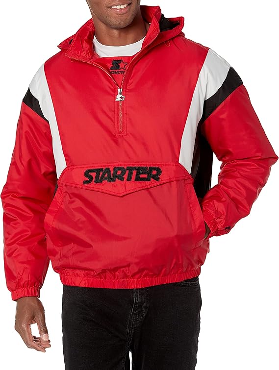 STARTER Throwback Half-Zip Pullover Jacket Insulated, Team Red with ...