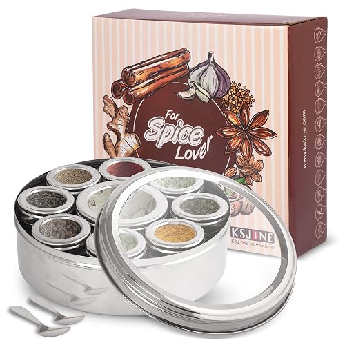 KSJONE Large Spice Container Masala Dabba With 9 Compartments, Masala ...