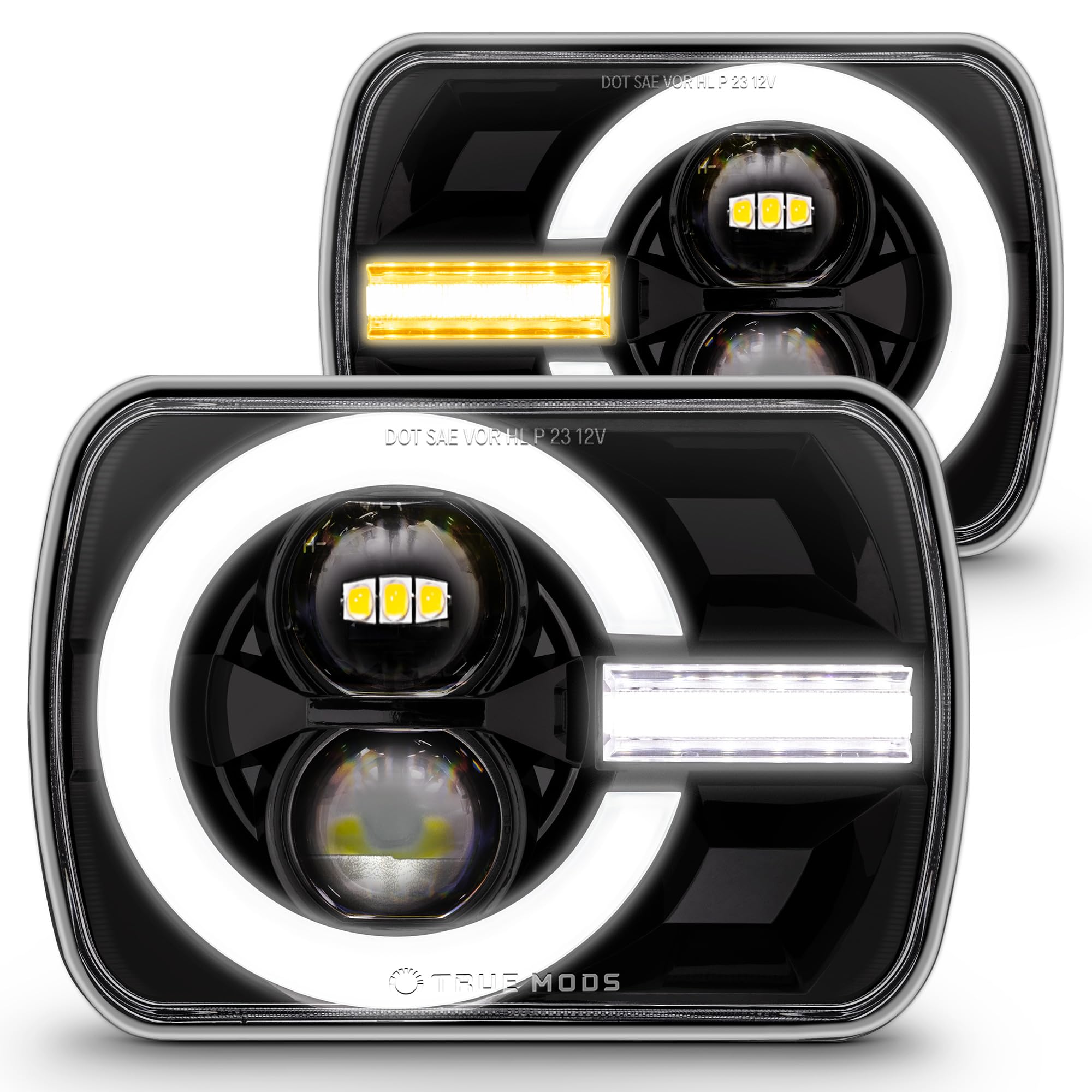 TRUE MODS 5x7 7x6 Inch H6054 Black LED Headlights H4 Sealed Beam ...