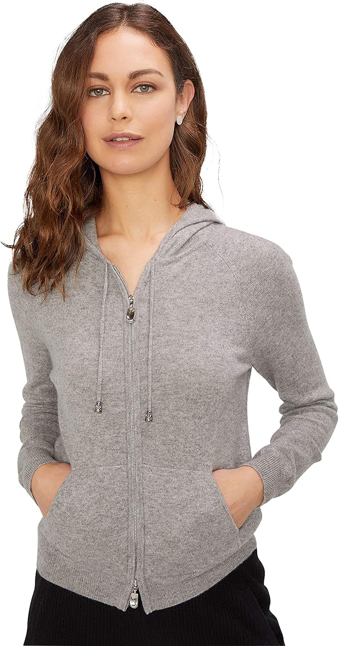 State Cashmere Women s 2 Way Zips Zip Up Hoodie Front Pocket 100 Pure 