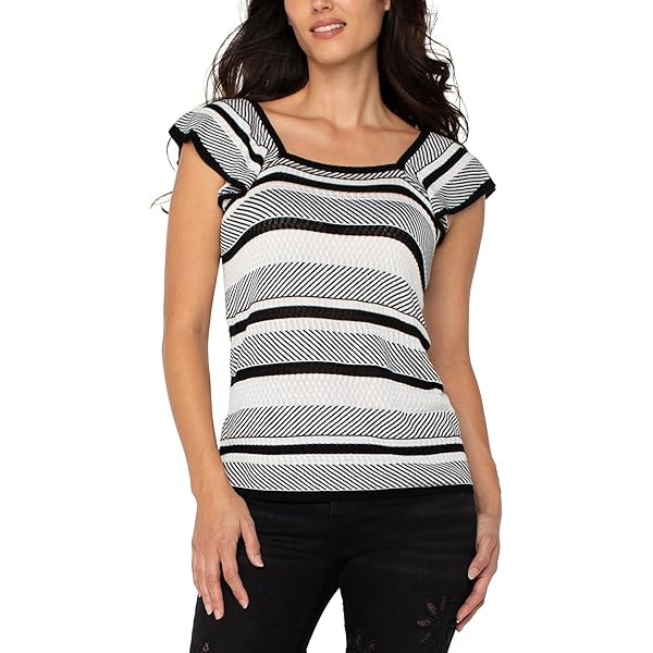 Liverpool Los Angeles Womens Ruffle Sleeve Square Neck Sweater Top