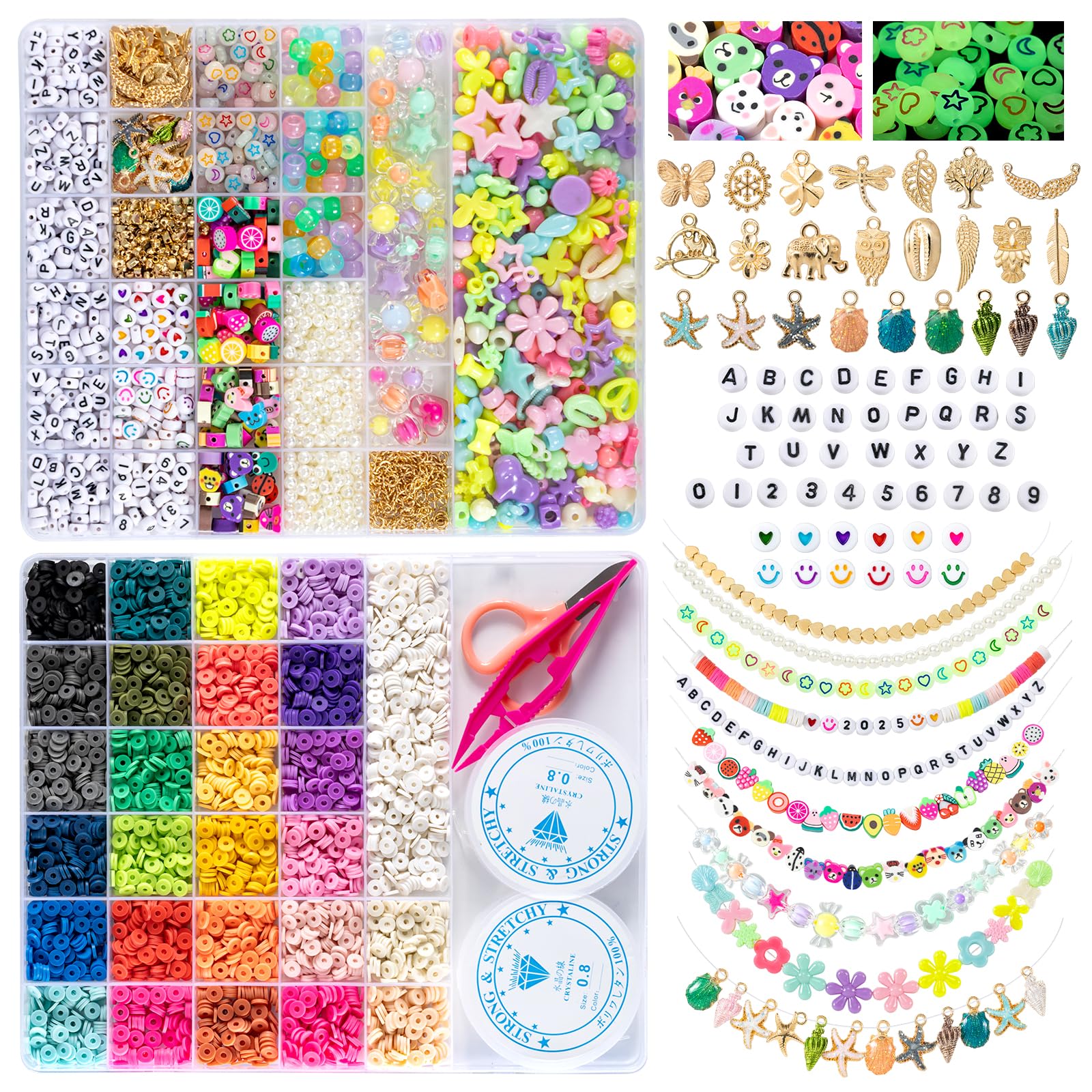 Bear&Joy 10000 Clay Beads Bracelet Making Kit with 10 Style Charm Beads ...