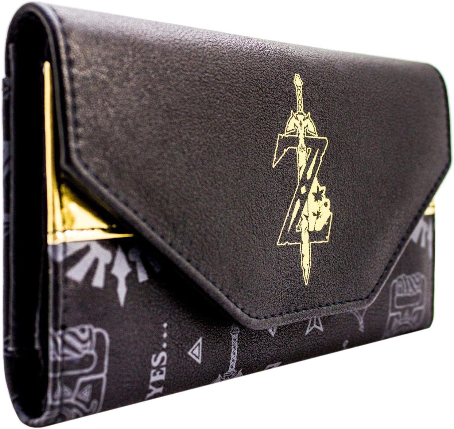 Legend of Zelda Breath of The Wild Gold Sword Black Tri-Fold Purse ...