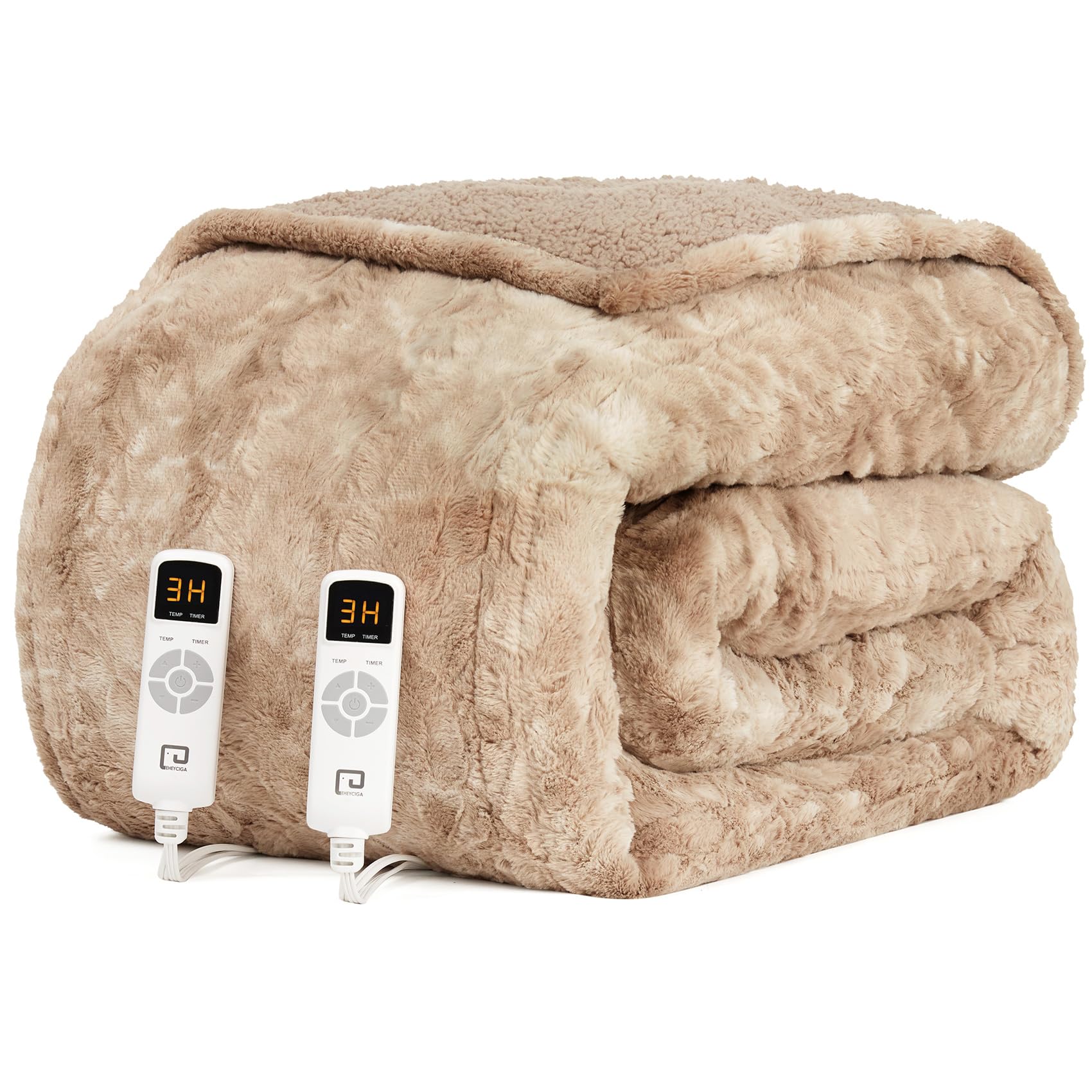 EHEYCIGA Faux Fur Heated Blanket Electric Blanket King Size - Heating ...