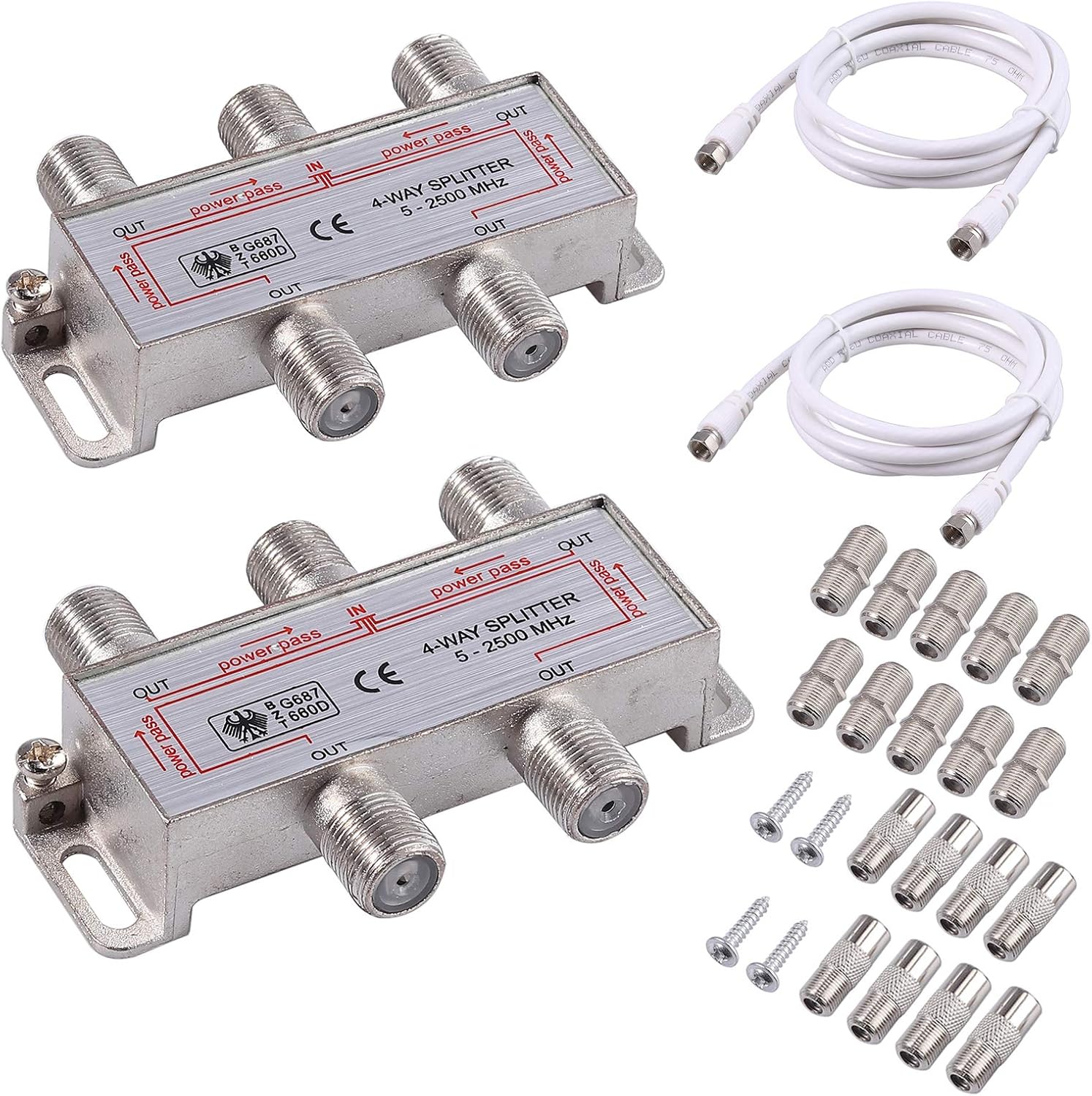 Amazon.com: Neoteck 2 Pack 4-Way Coax Cable Splitter MoCA 5-2500MHz ...