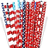 Amazon.com: 50 Count Plastic Patriotic Straws Disposable Fourth of July ...