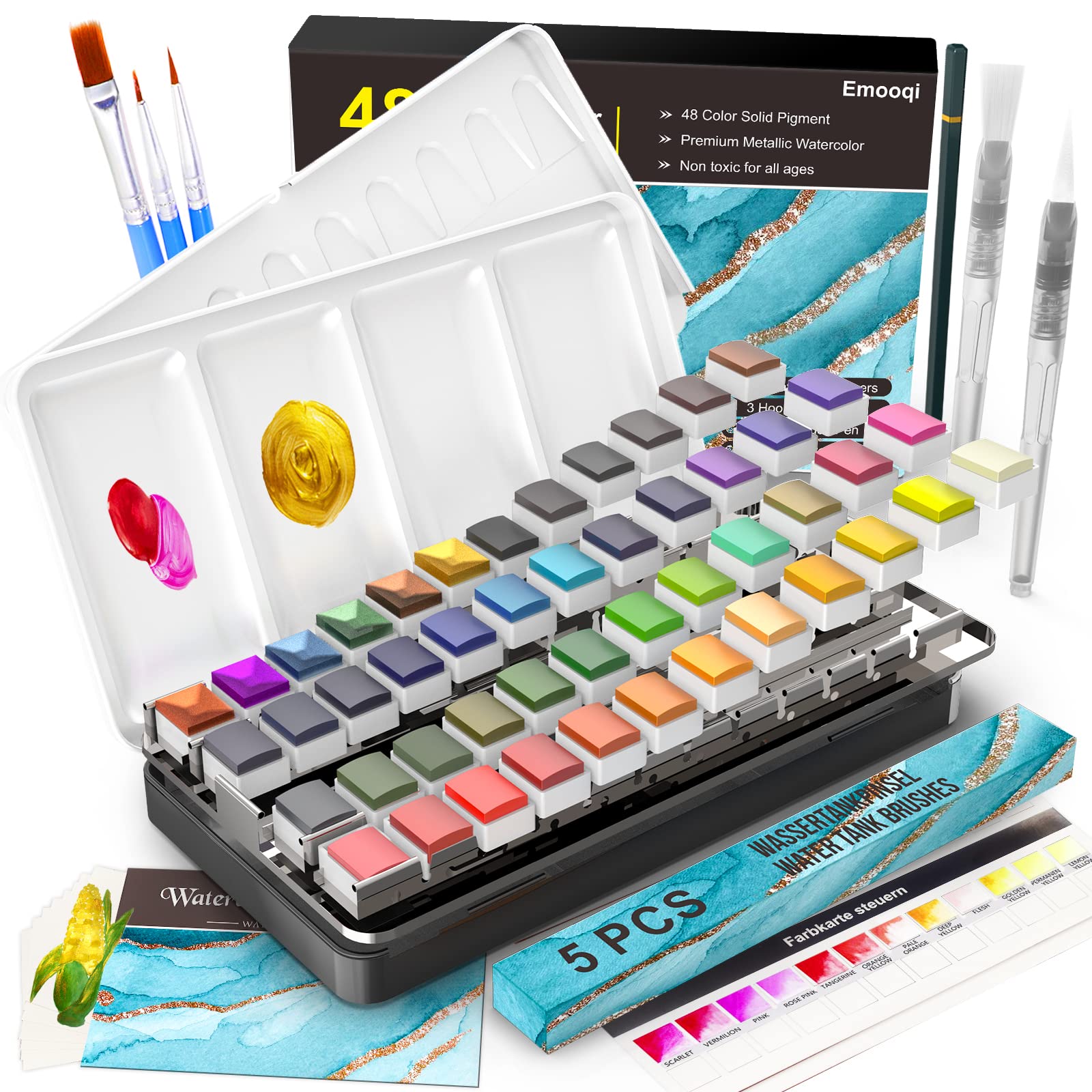 Mua Emooqi Watercolor Paint Set, 48 Colors Including 6 Metallic Colors ...