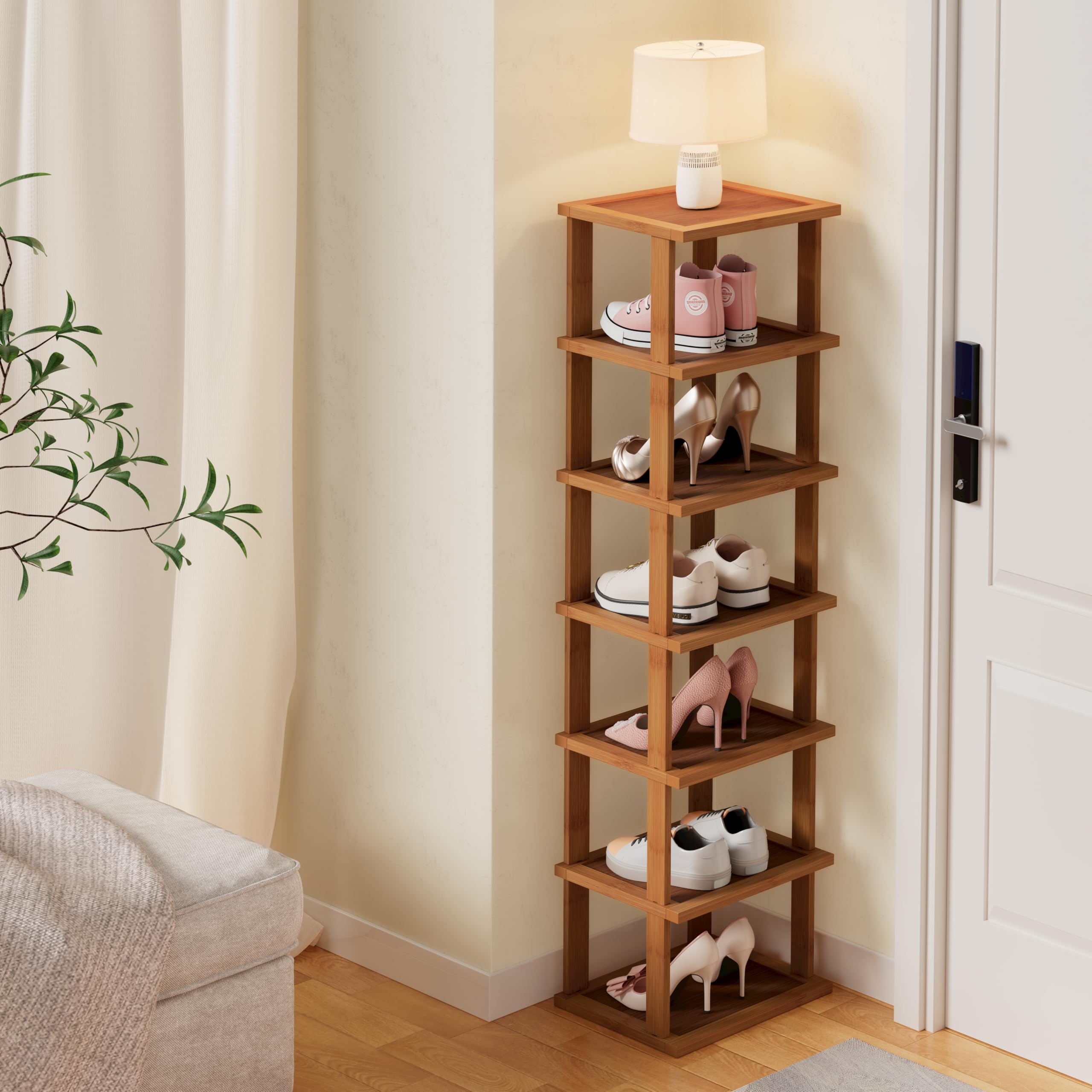 ZUJJAFY Bamboo Shoe Rack for Entryway, Vertical Shoe Rack 7-Tier Tall ...