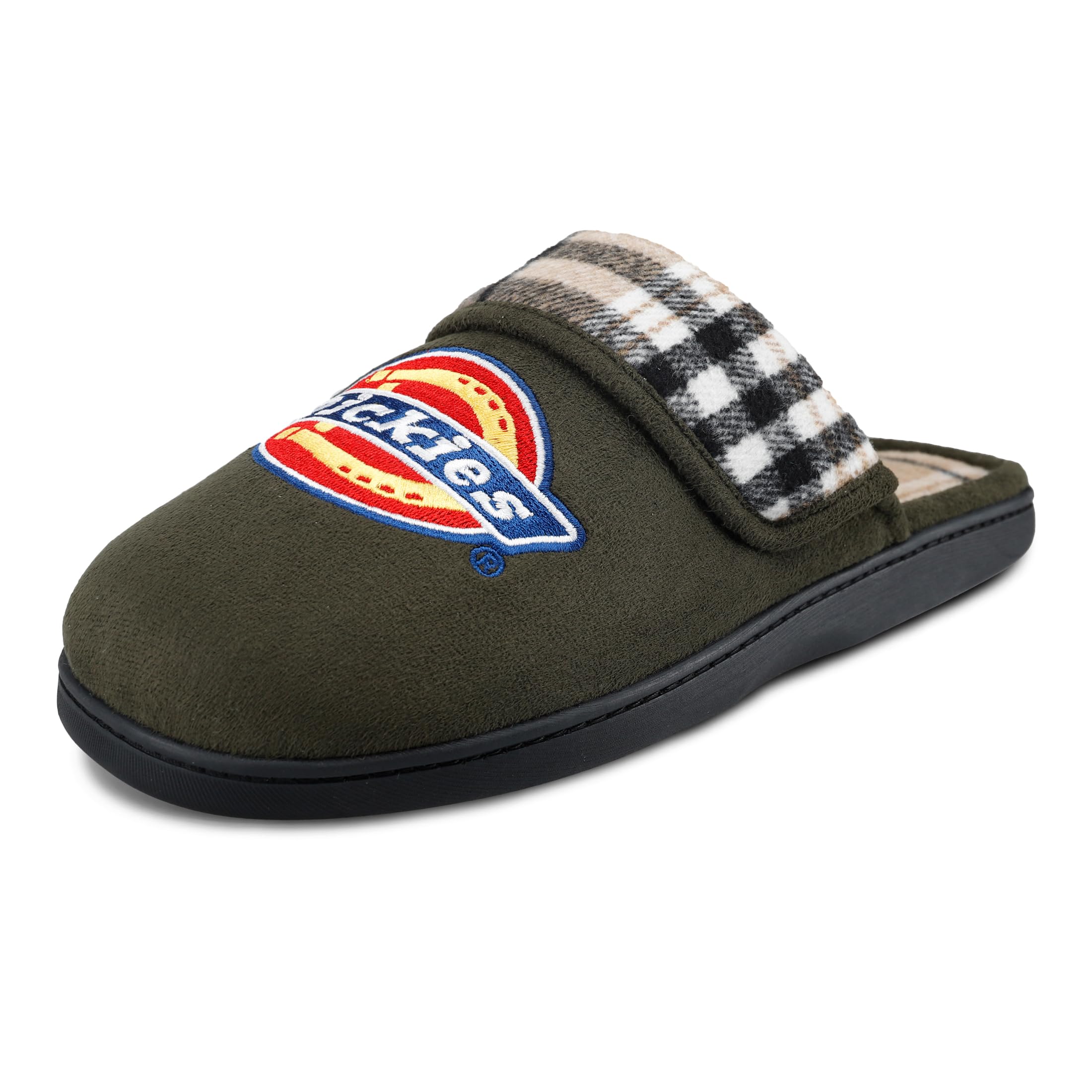 Dickies Men's Microsuede Plaid Fold-Over Scuff Slipper with Embroidered ...