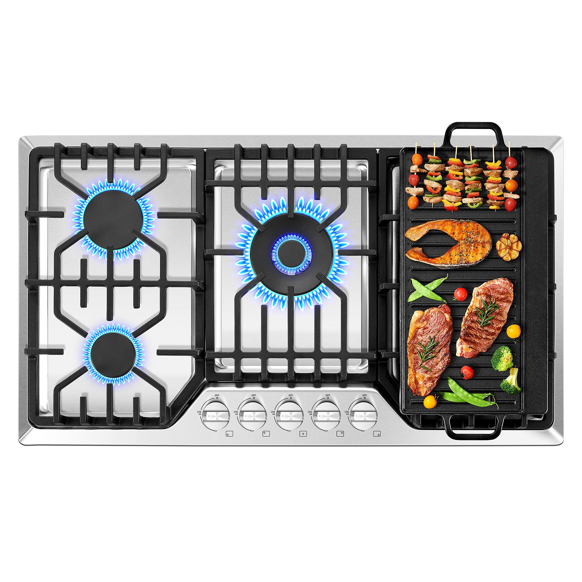 36 inch Gas Cooktop with Grill/Griddle, Gas Stove Top with 5 Italy ...