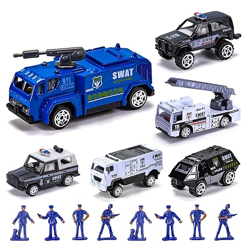 DUNRIOG TOYS 14 Pack Die-cast Police Rescue Truck Vehicles Sets,6 Pack ...