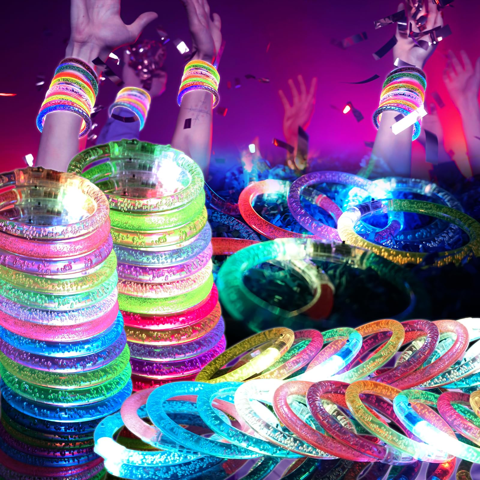 OLUPP 12 Pack LED Light Up Bracelets, Glow in the Dark Party Supplies ...