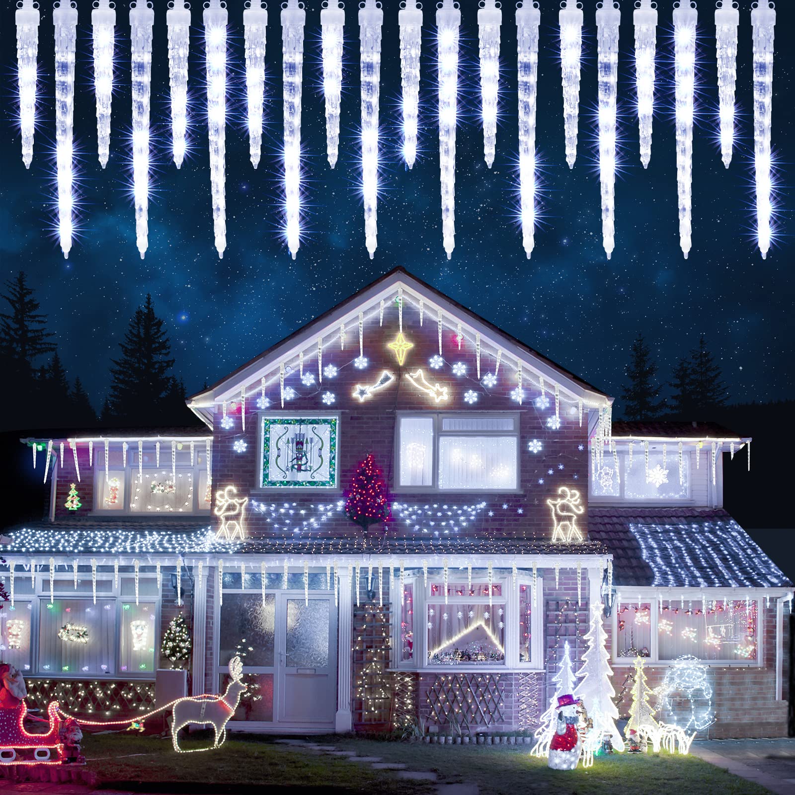 Joomer 13FT 320 LED Meteor Shower Christmas Lights - 20 Connectable ...