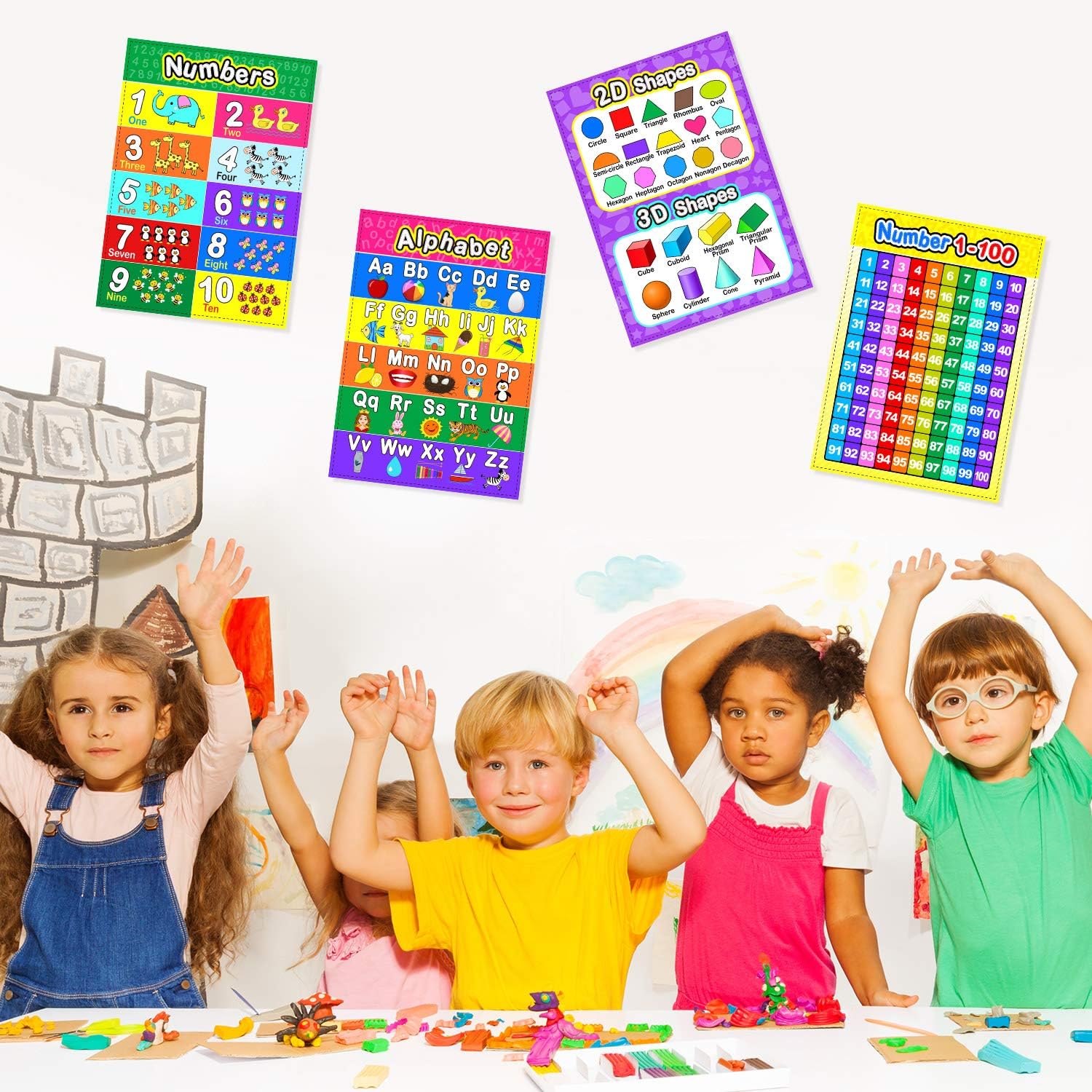 Laminated Preschool Poster for Toddlers and Kid, 4 Pieces Full ...
