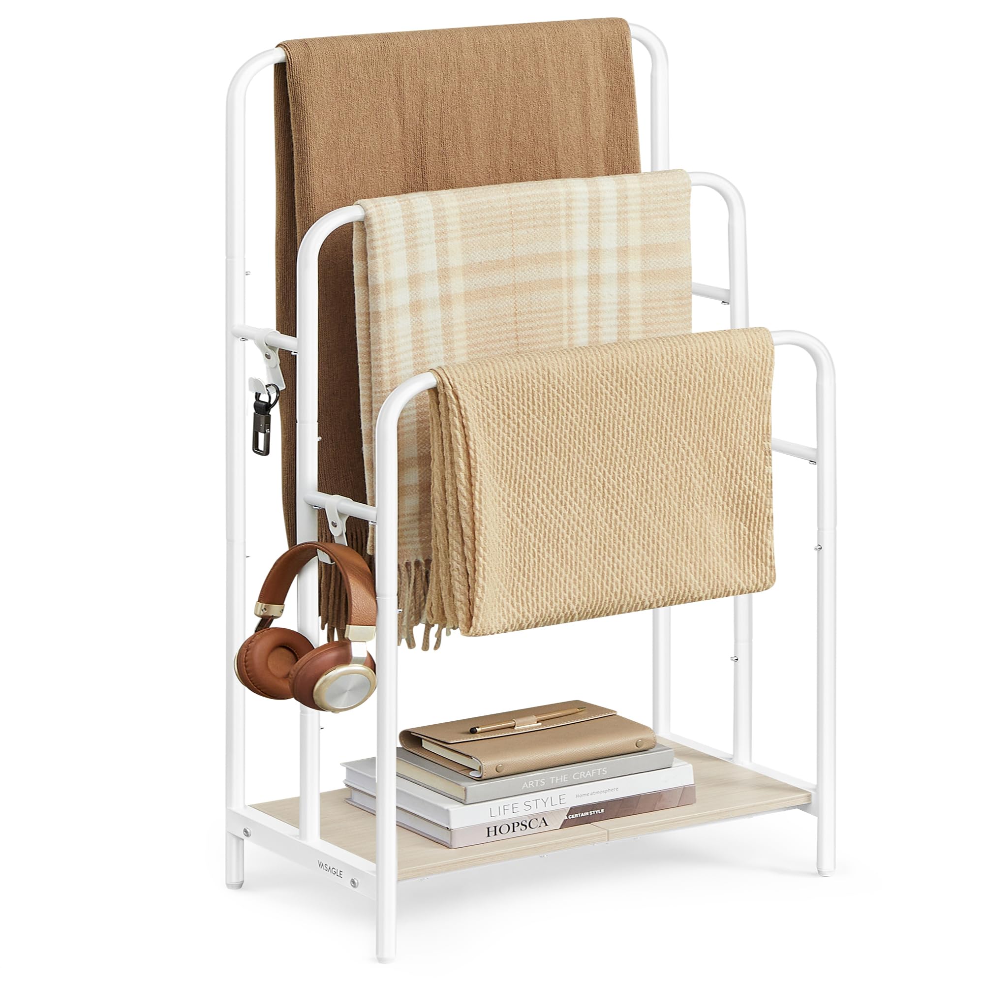 VASAGLE Freestanding Towel Rack, 3-Tier Blanket Holder with Storage ...