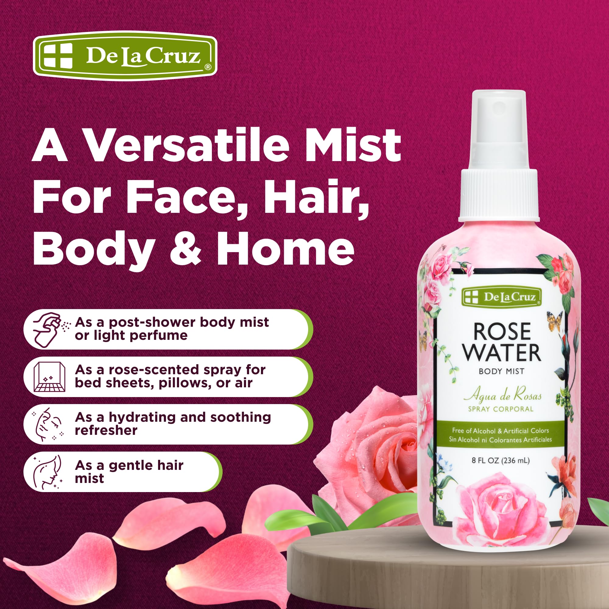 Mua De La Cruz Pure Rose Water Body Mist,Rosewater Spray for Face, Skin ...