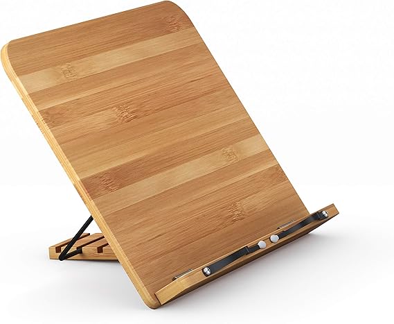 ZHU CHUANG Bamboo Book Stand Adjustable and Foldable Book Holder Tray ...