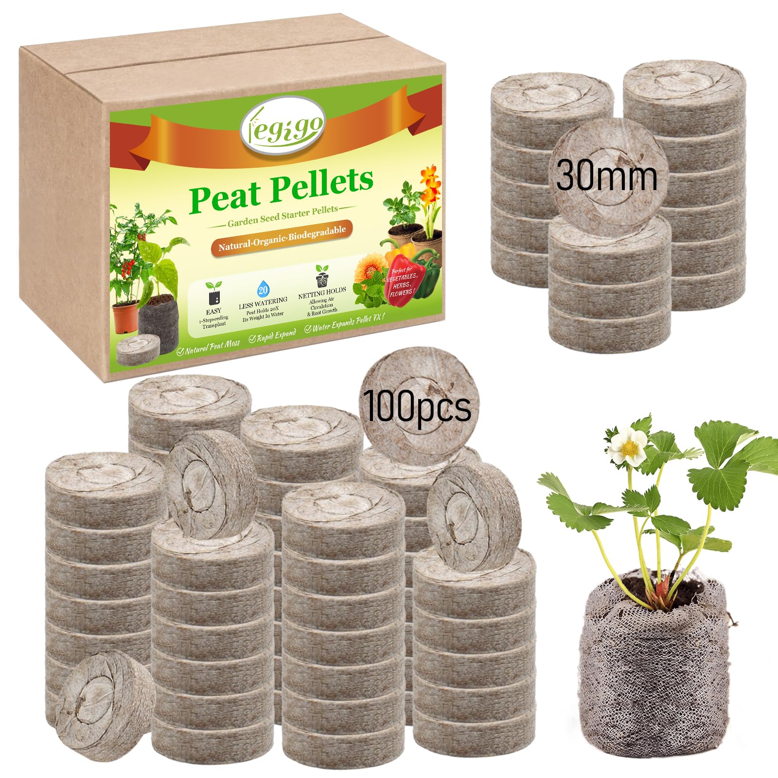 Mua Legigo 100 Pcs 30mm Seed Starter Peat Pellets Pods for Seedlings ...