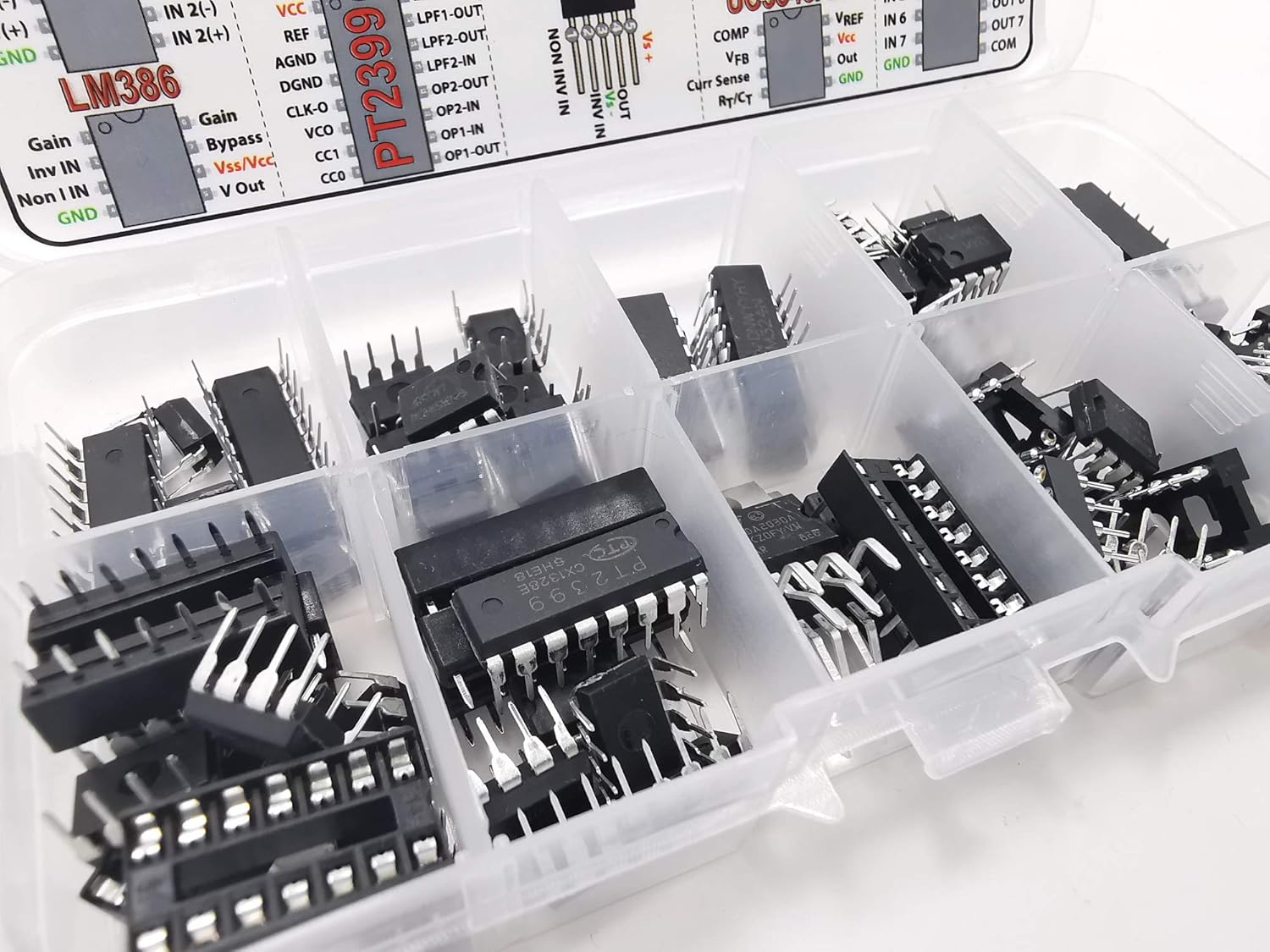 IC Assortment Box 75 pcs, PC817c, NE555, LM358, LM324, JRC4558D, LM393 ...