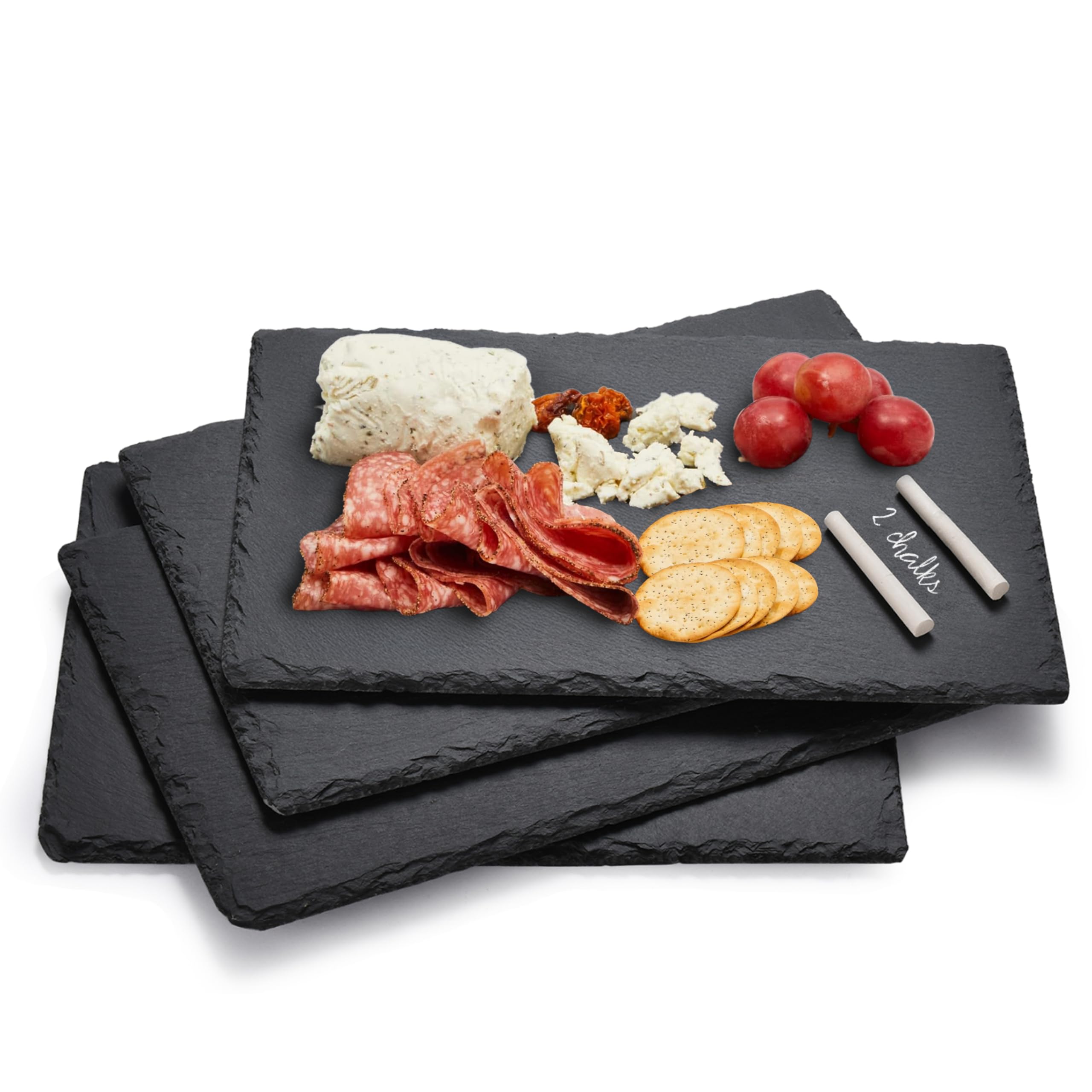 Bruntmor Slate Cheese Boards with 2 Chalks - Black Stone Plates - Slate ...