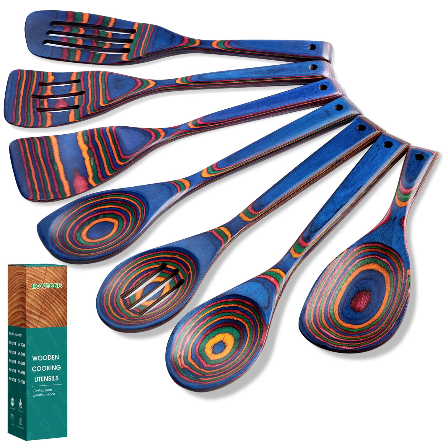 Wooden Spoons for Cooking, 7 Pcs Pakkawood Wooden Kitchen Cooking Spoon ...