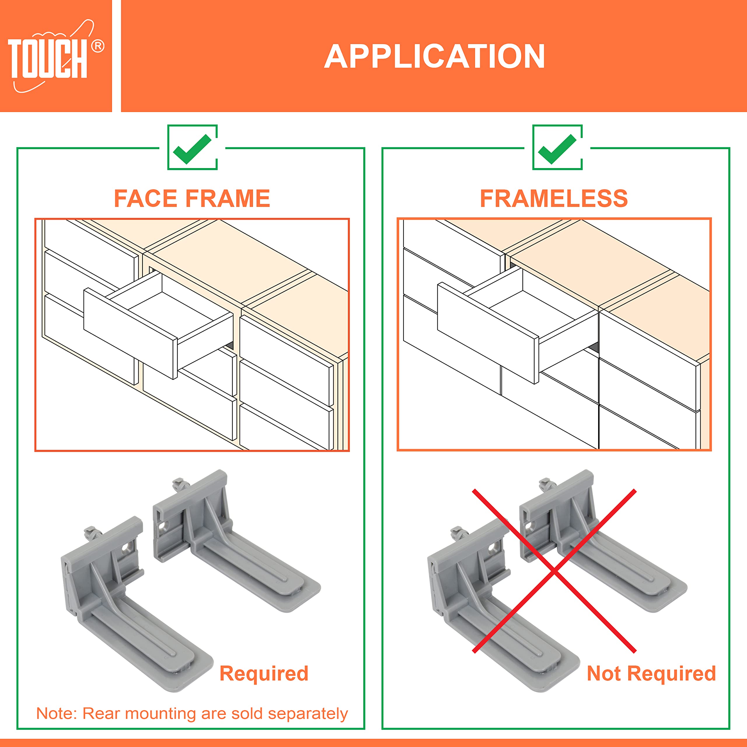 TOUCH Drawer Slide,3/4 INCH Under-Mount (1 Pair, 15 Inch 381mm ...