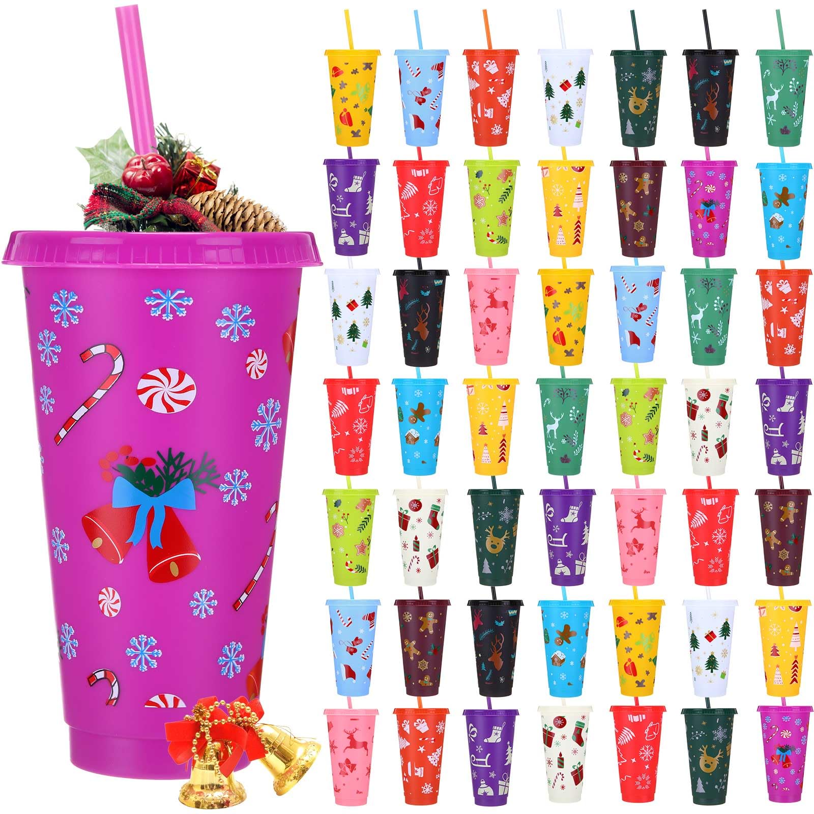 Honeydak 24oz Christmas Cup Christmas Tumbler with Straw and Lid Bulk ...