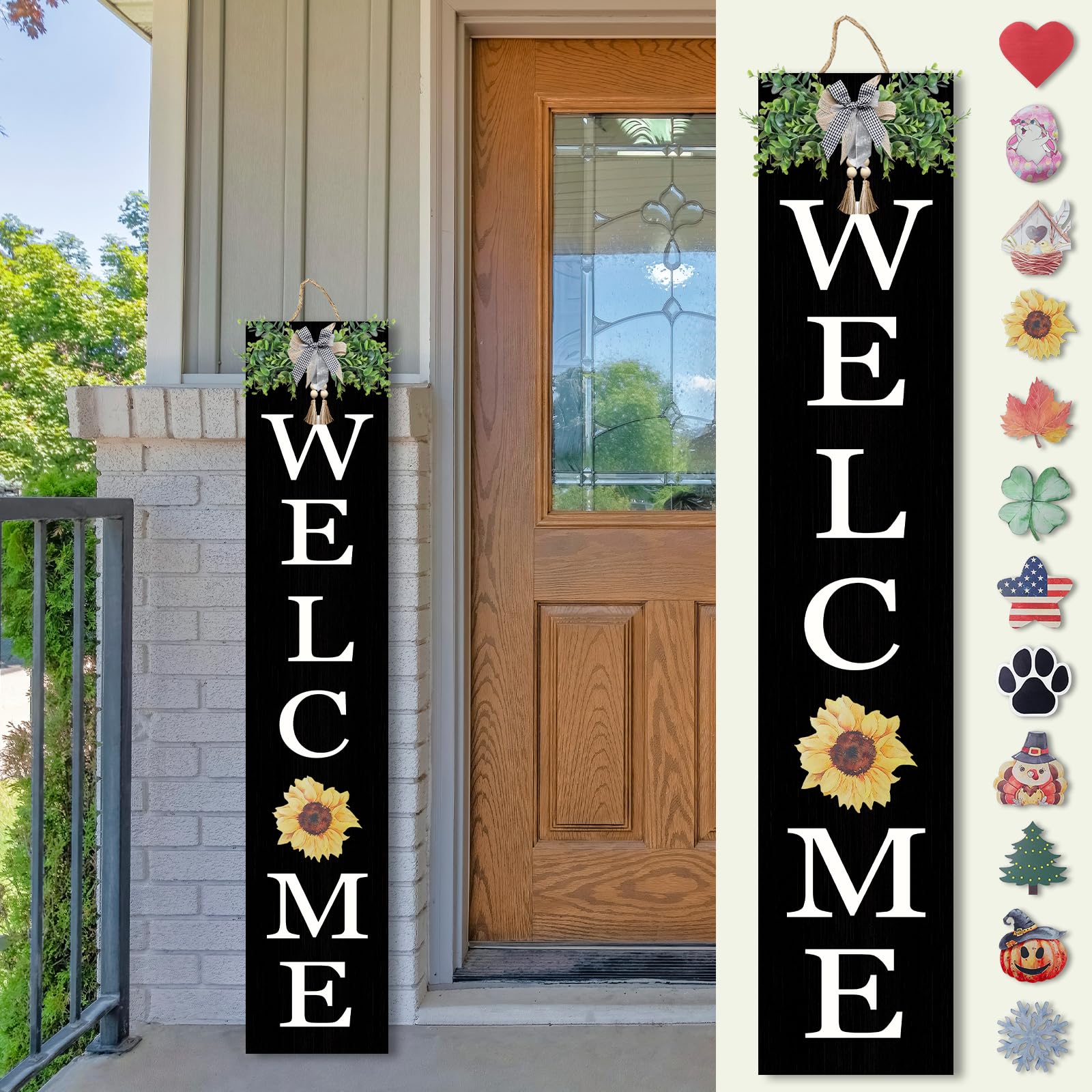 Interchangeable Welcome Sign for Front Porch Standing 47"X8" Outdoor ...