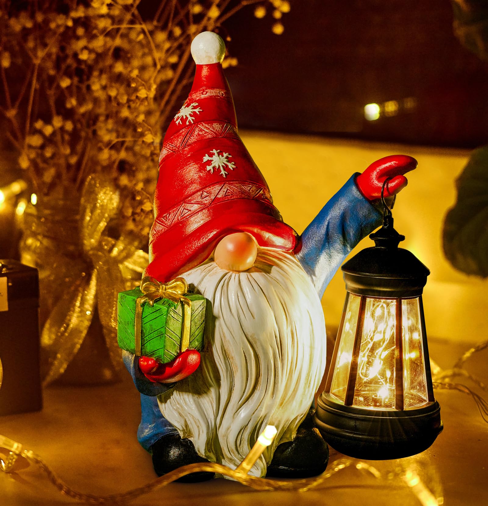 WONDHOME Solar Christmas Gnome Garden Decor Xmas Santa Hat Gnome ...