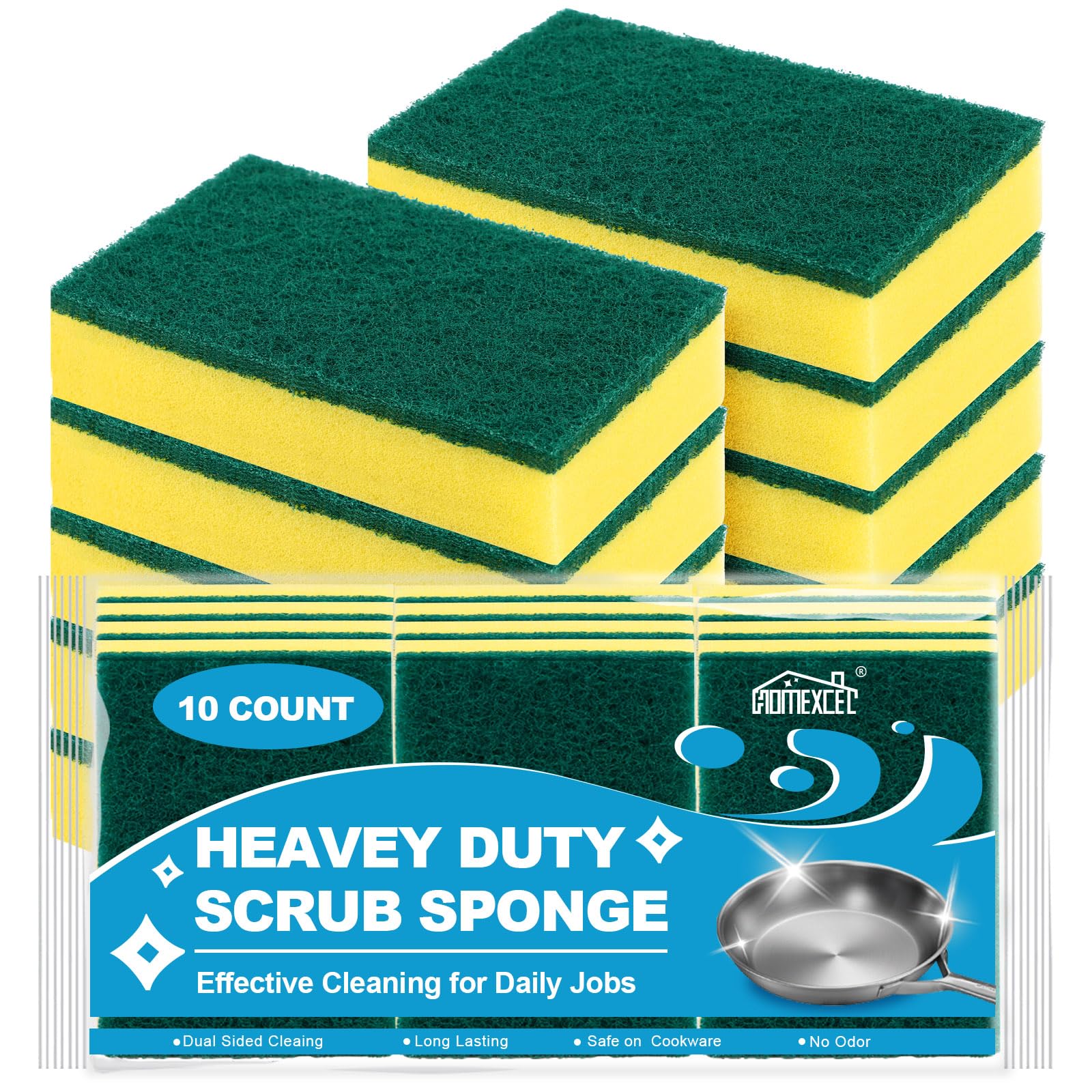 HOMEXCEL Heavy Duty Scrub Sponges 10 Count, Extra-Large for Cleaning ...