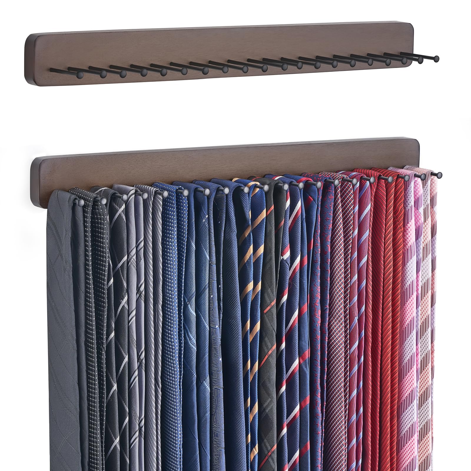 Mkono 2 Packs Tie Rack Wall Mounted Belt Hanger Holder Rustic Wood Tie ...