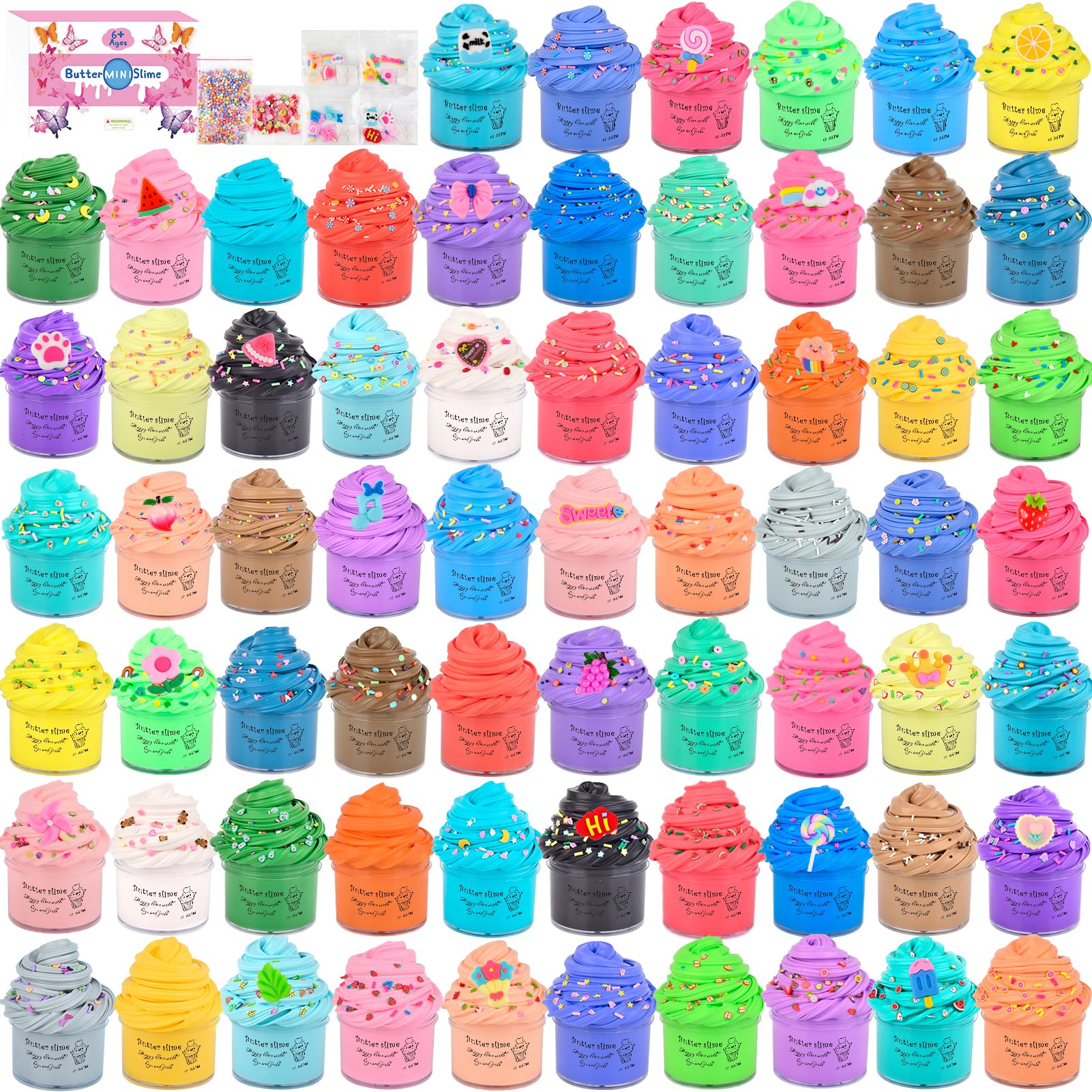 66 Pack Mini Butter Slime Kit, Super Soft and Non-Sticky, Scented DIY ...