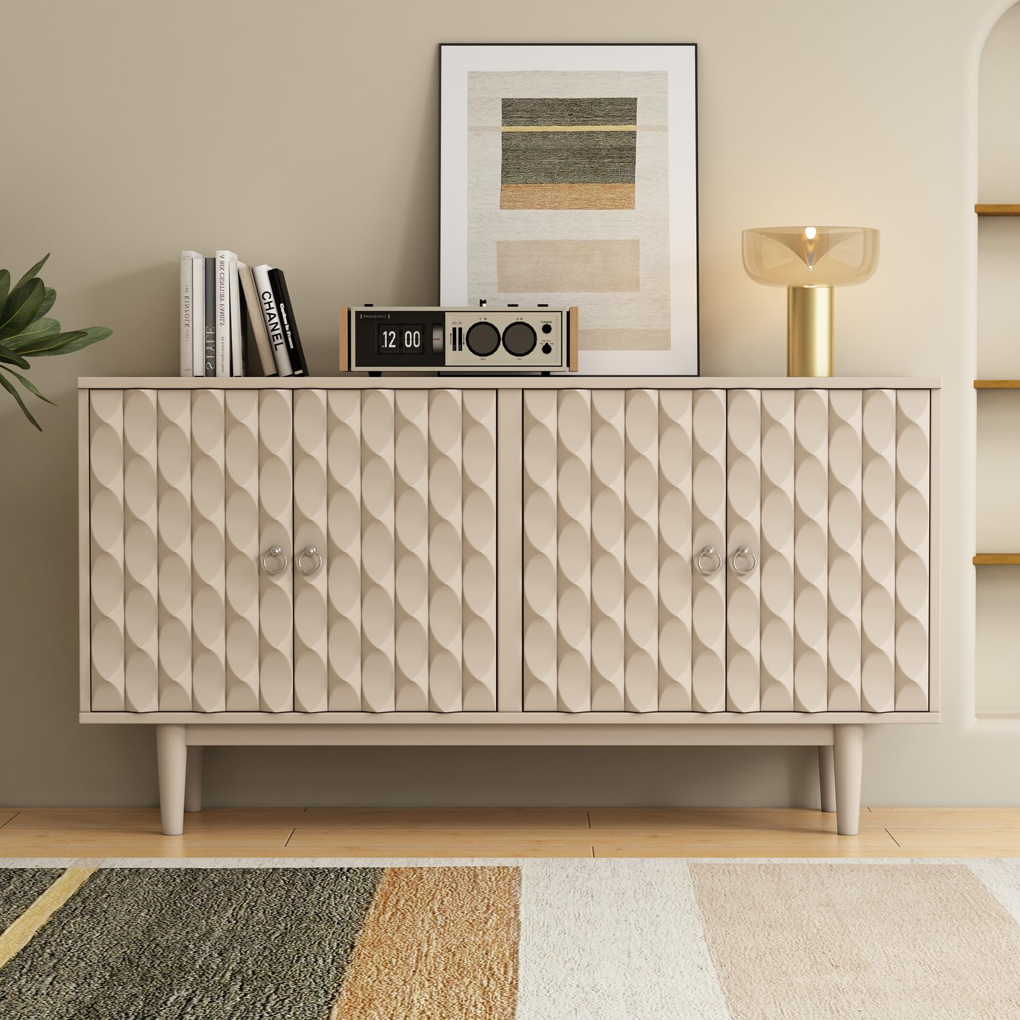 Wood Modern Sideboard Storage Cabinet with Convex Pattern Doors and 2 ...
