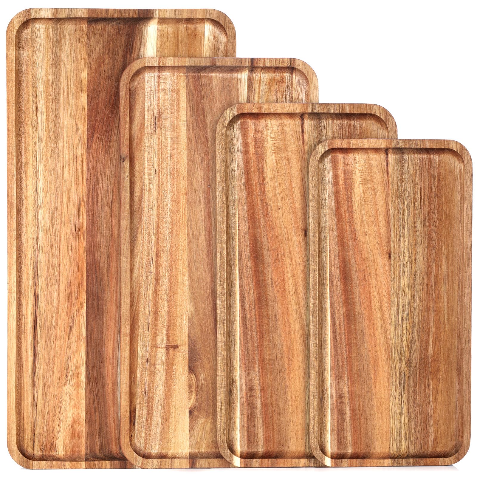 Leinuosen 4 Set Acacia Wooden Serving Platter Solid Wood Serving Trays ...