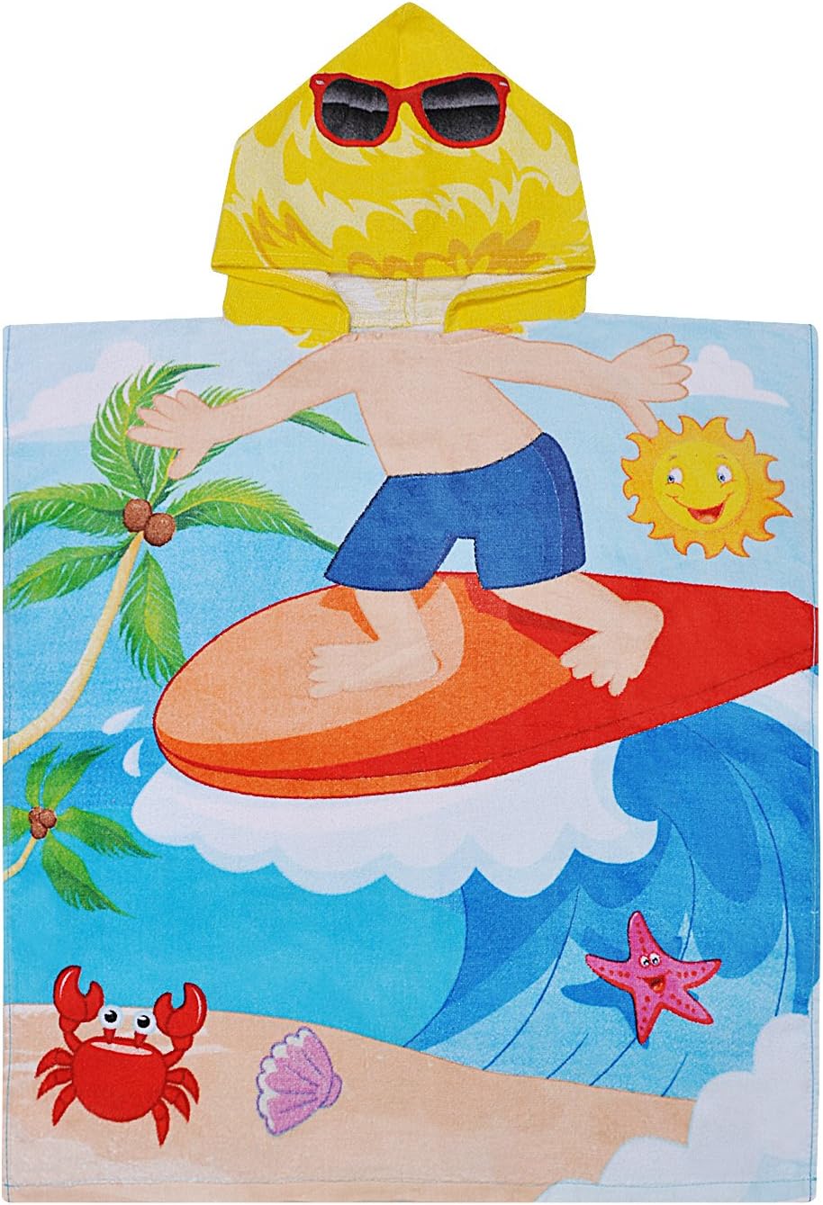 Amazon.com: Kids Beach Towel,100% Cotton Water Absorption Hooded Bath ...