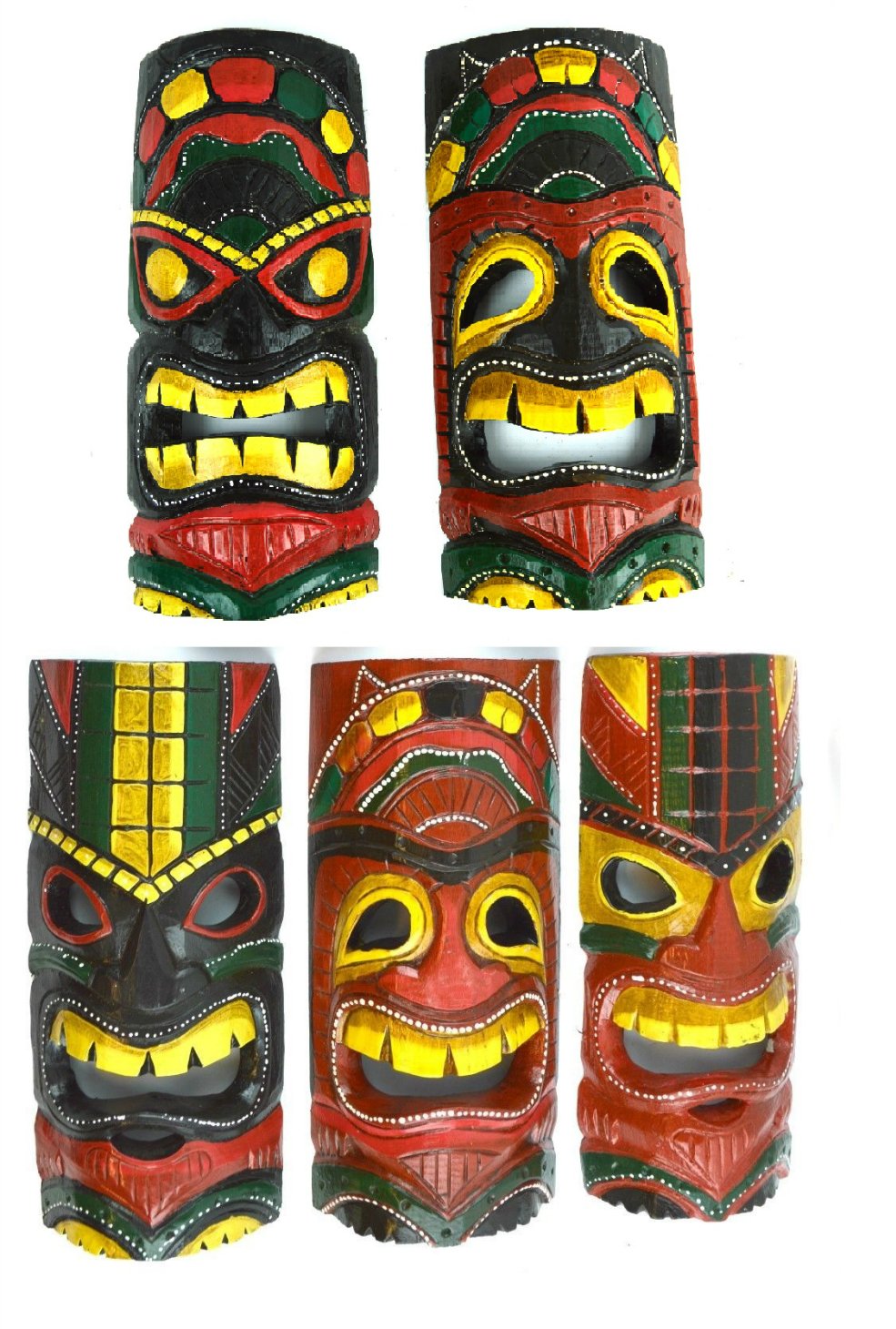 Amazon.com: Set of 5 Hand Carved Polynesian Hawaiian Tiki Style Masks ...