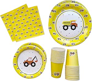 Amazon.com: Construction Birthday Party Supplies Plate Set- Serves 24 ...