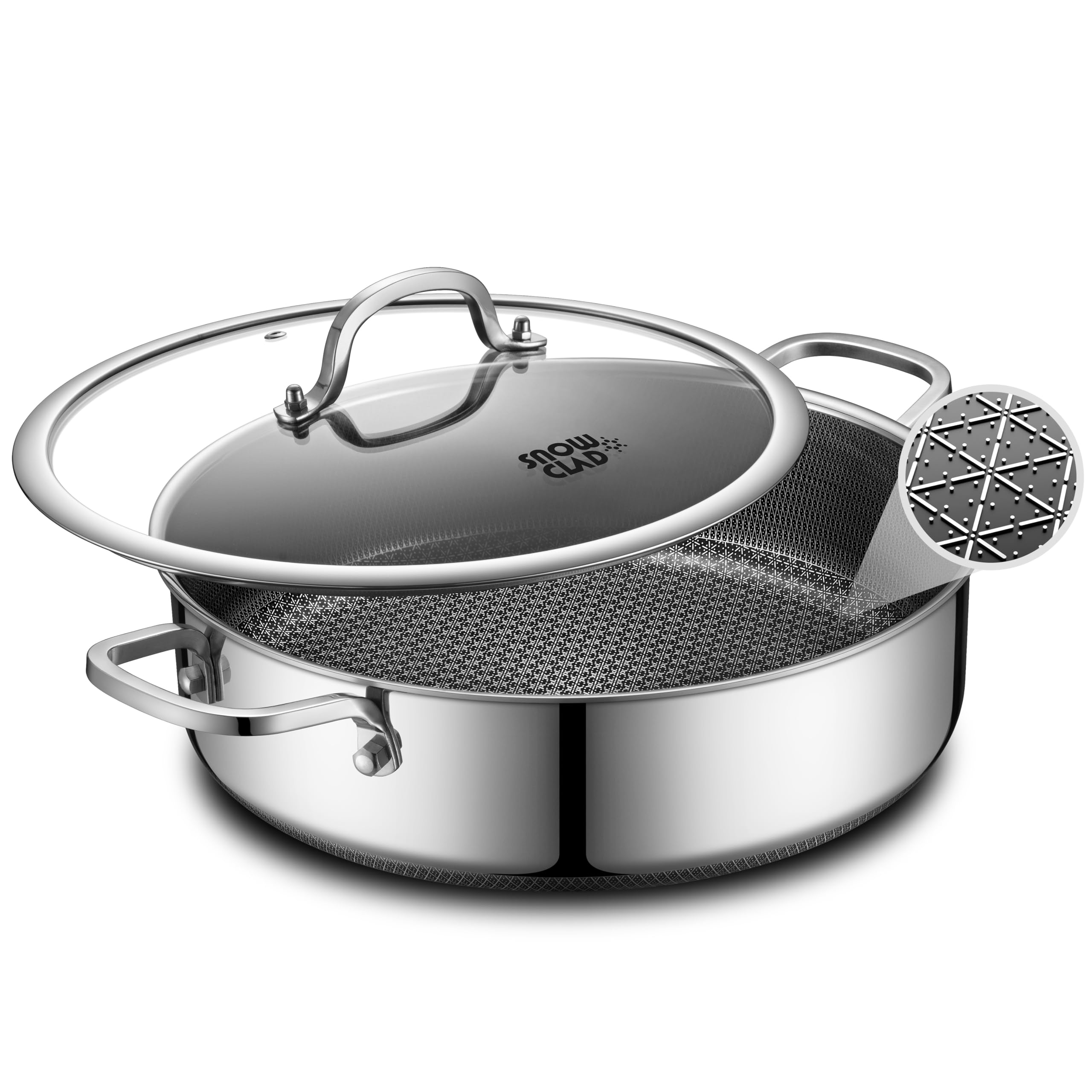 KLAPOLA Saute Pan,Hybrid Non Stick 5 Quart Everyday pan,Chicken Fryer, PFOA Free Cookware,12 ...