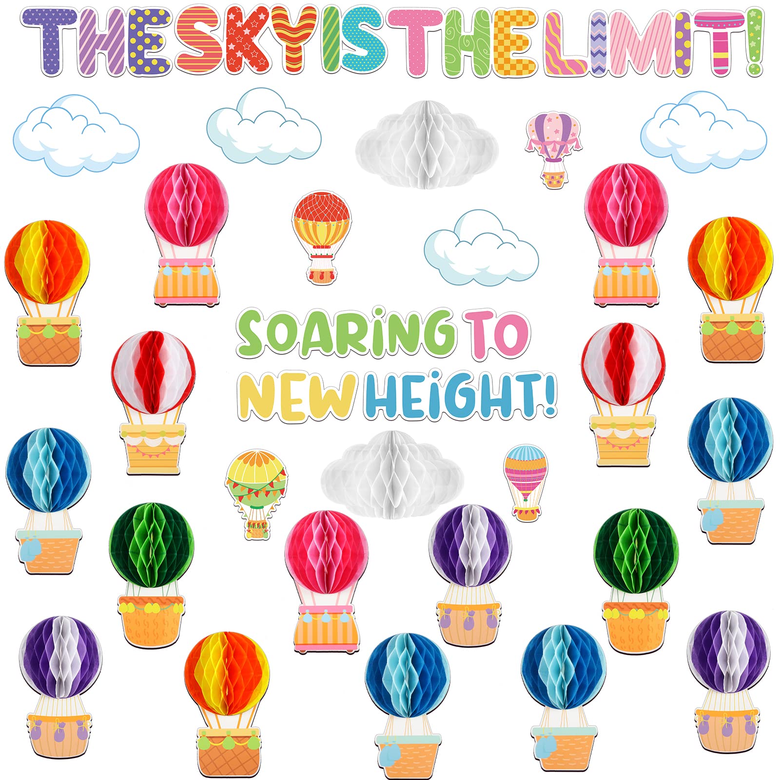 Crtiin 3D Hot Air Balloon Honeycomb Bulletin Board Set for School ...