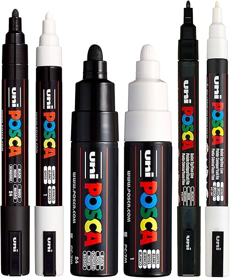 Posca - Black & White Bullet Tip 7M, 5M, 3M - Set of 6 Pens: Amazon.ca ...