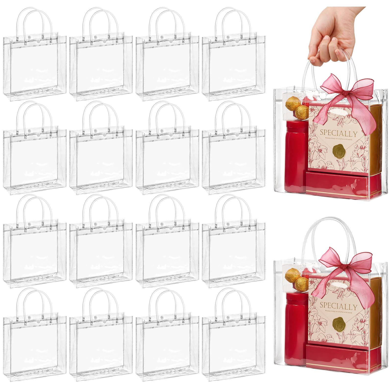 Jutieuo 24 Pack Clear Plastic Gift Bags with Handles, Reusable ...